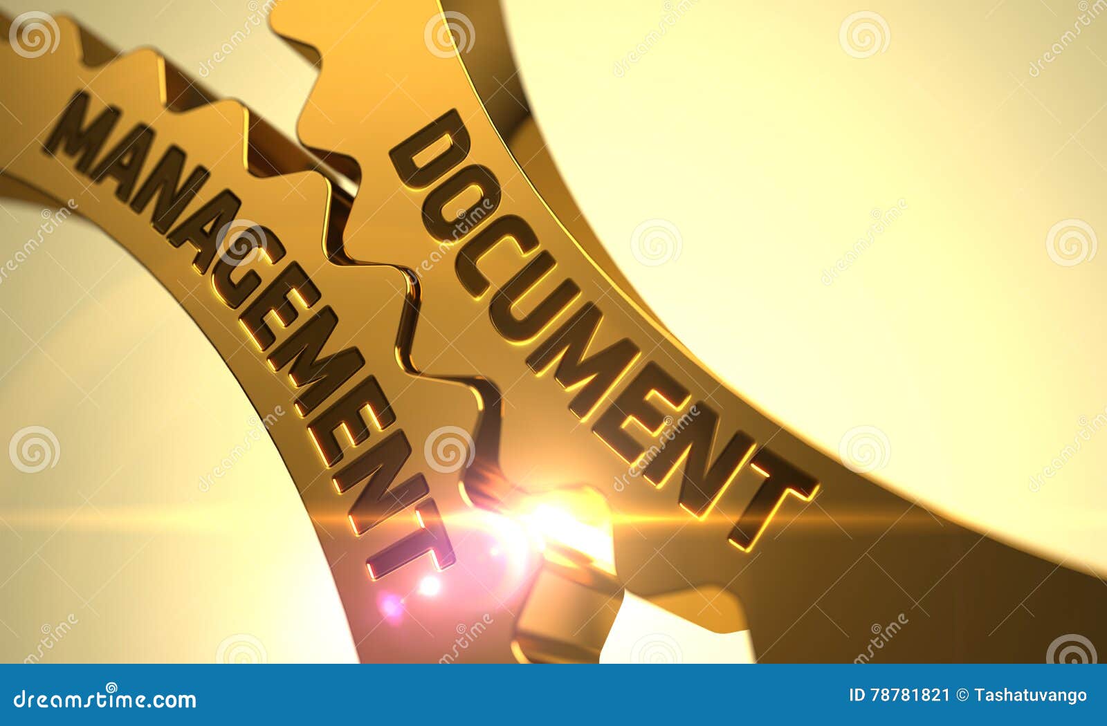 Document Management on Golden Cog Gears. 3D. Stock Image - Image of ...
