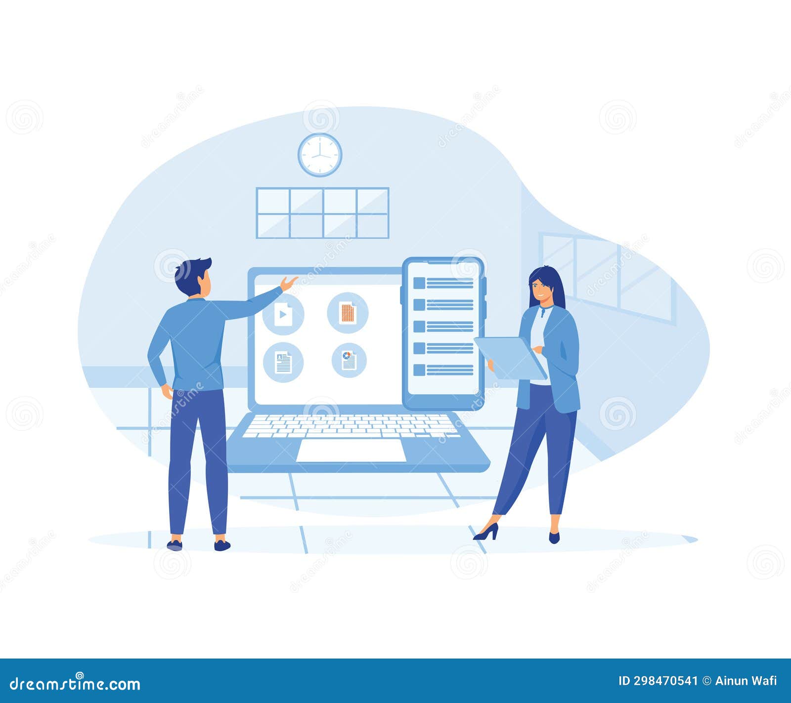 Document Management Soft Abstract Concept. Man and Woman Analyzing ...