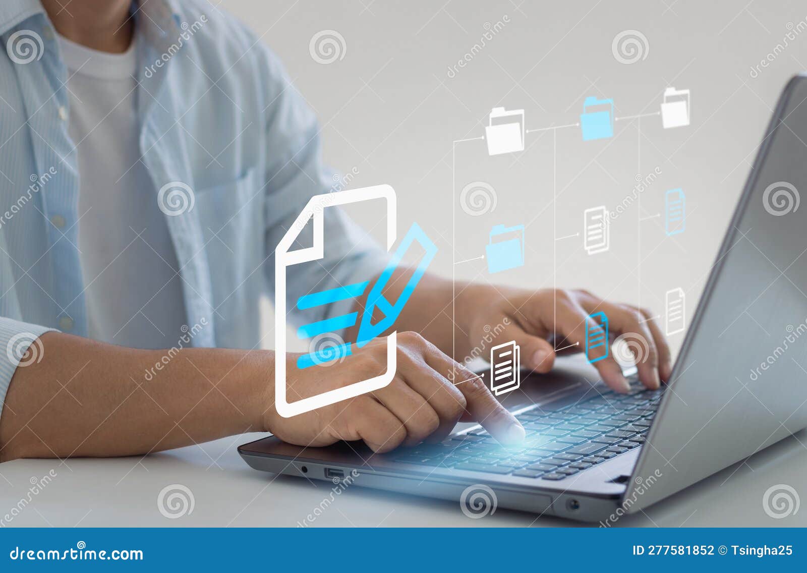 Document Management System. Businessman Using Laptop Access Files ...