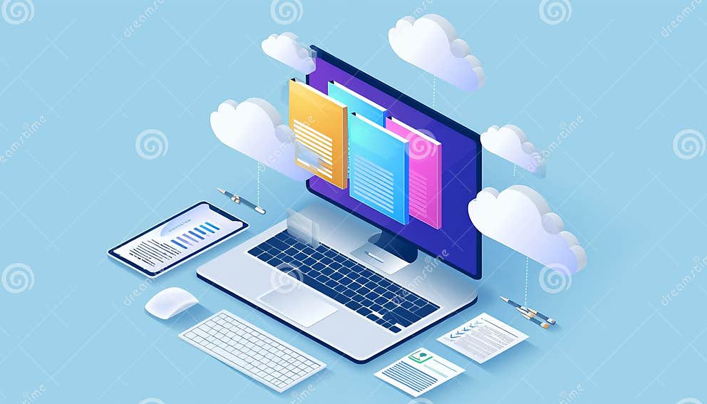 Document Management System on Cloud Popup from Computer Desktop. Stock ...