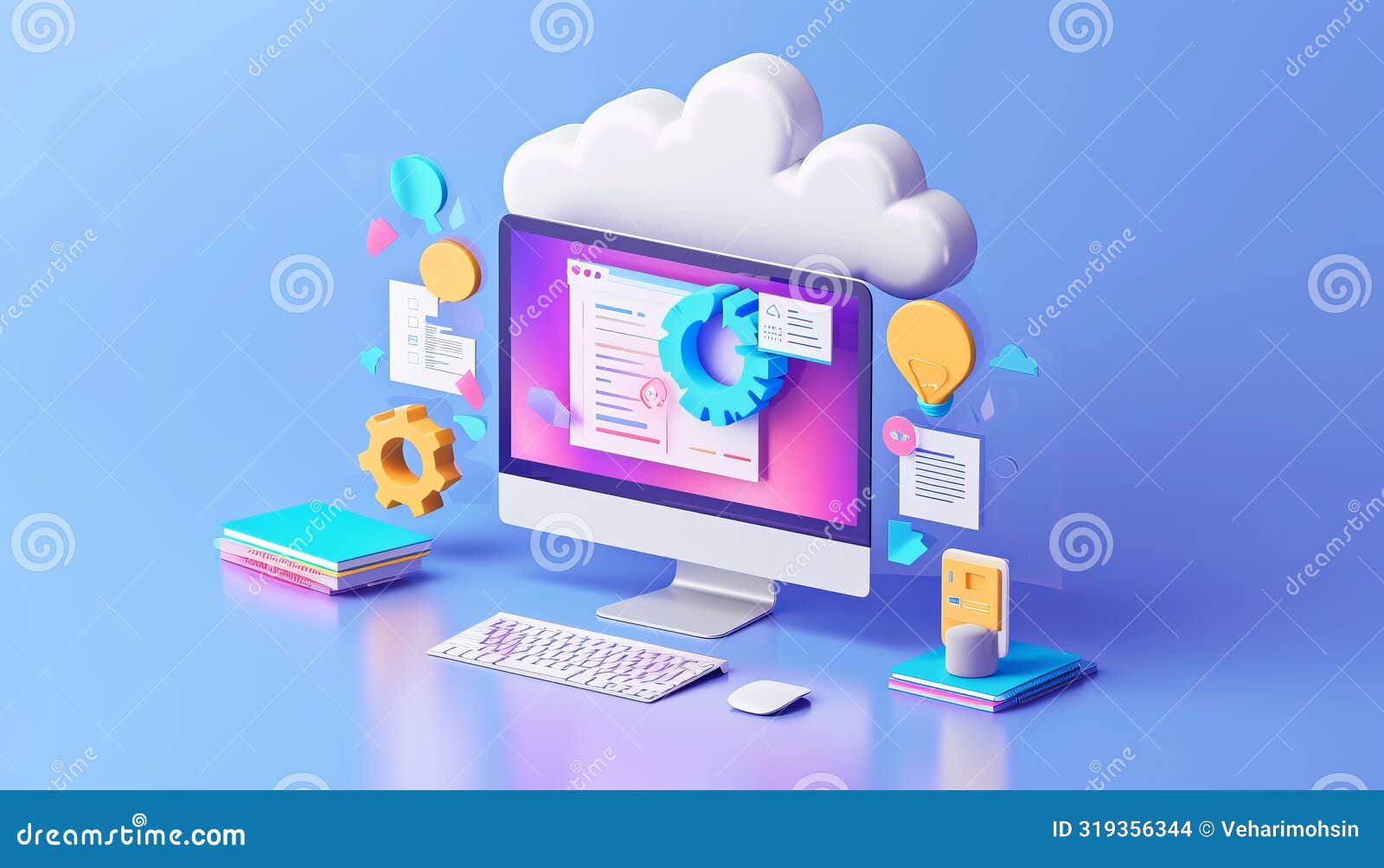 Document Management System on Cloud Popup from Computer Desktop. Stock ...