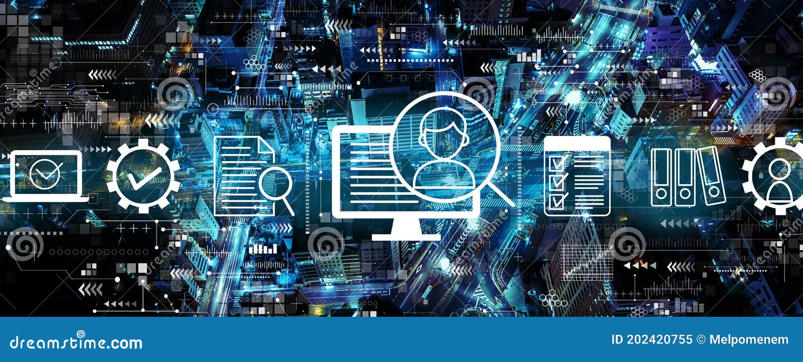 Document Management System Concept with Aerial View of City Stock Image ...