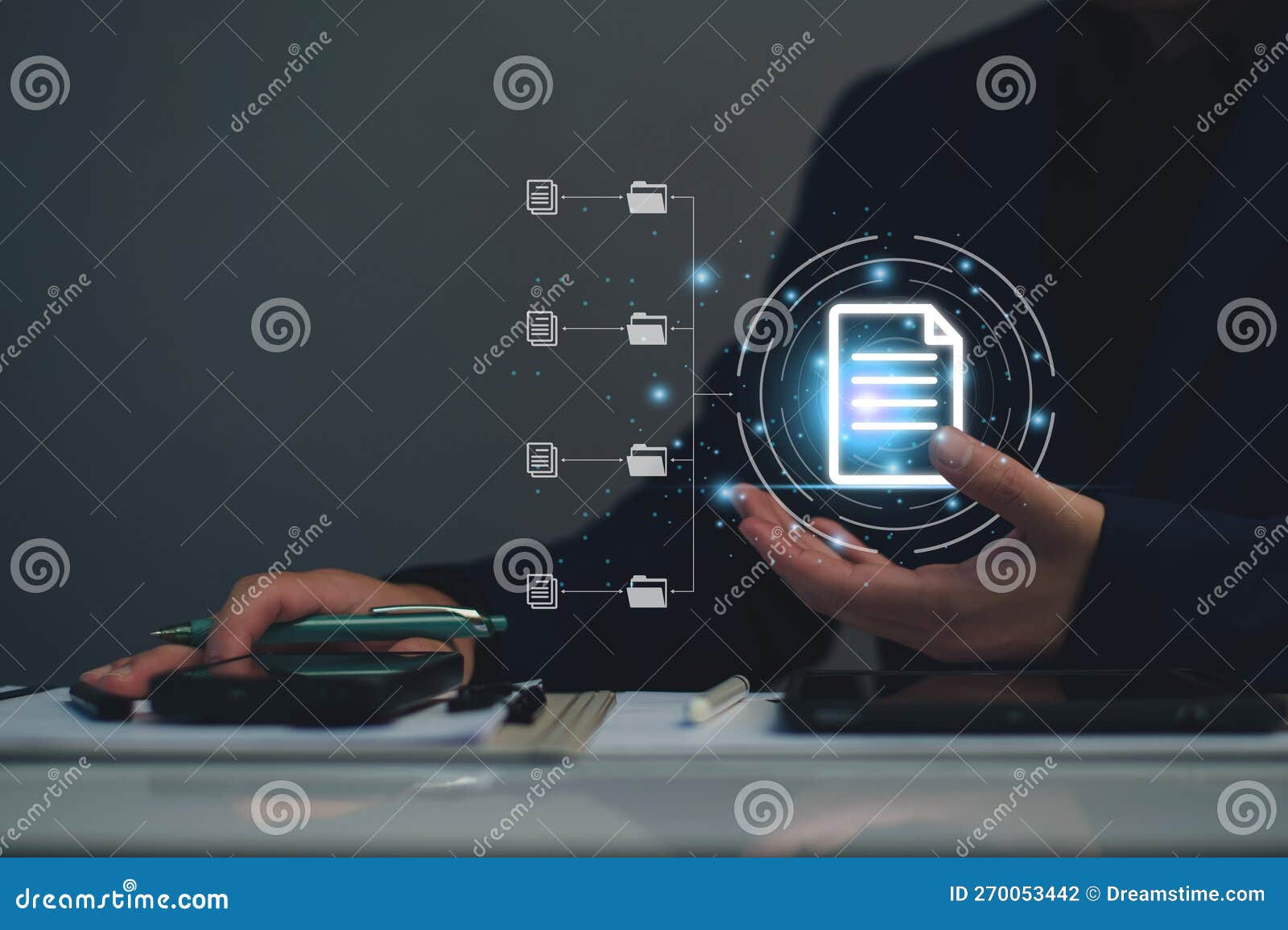 Document Management System Concept, Business Man Holding Folder and ...