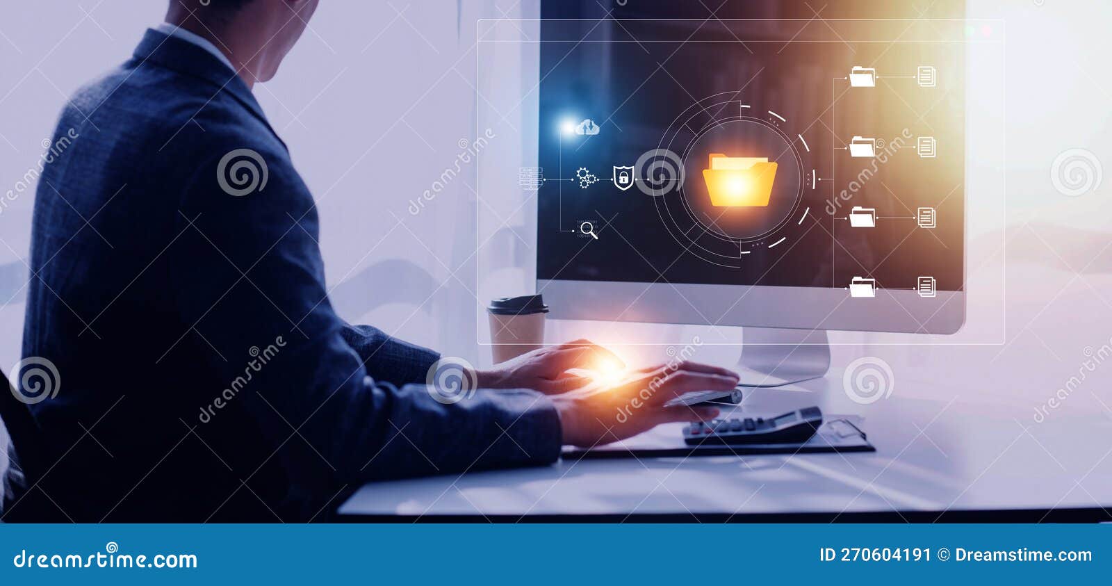 Document Management System Concept, Business Man Holding Folder and Document Icon Software ...