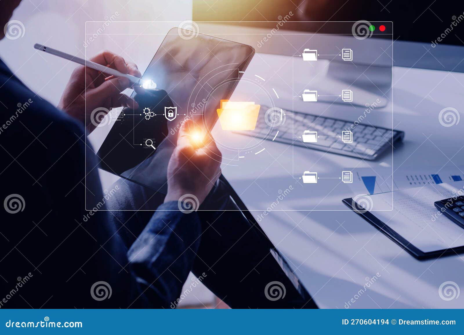 Document Management System Concept, Business Man Holding Folder and ...