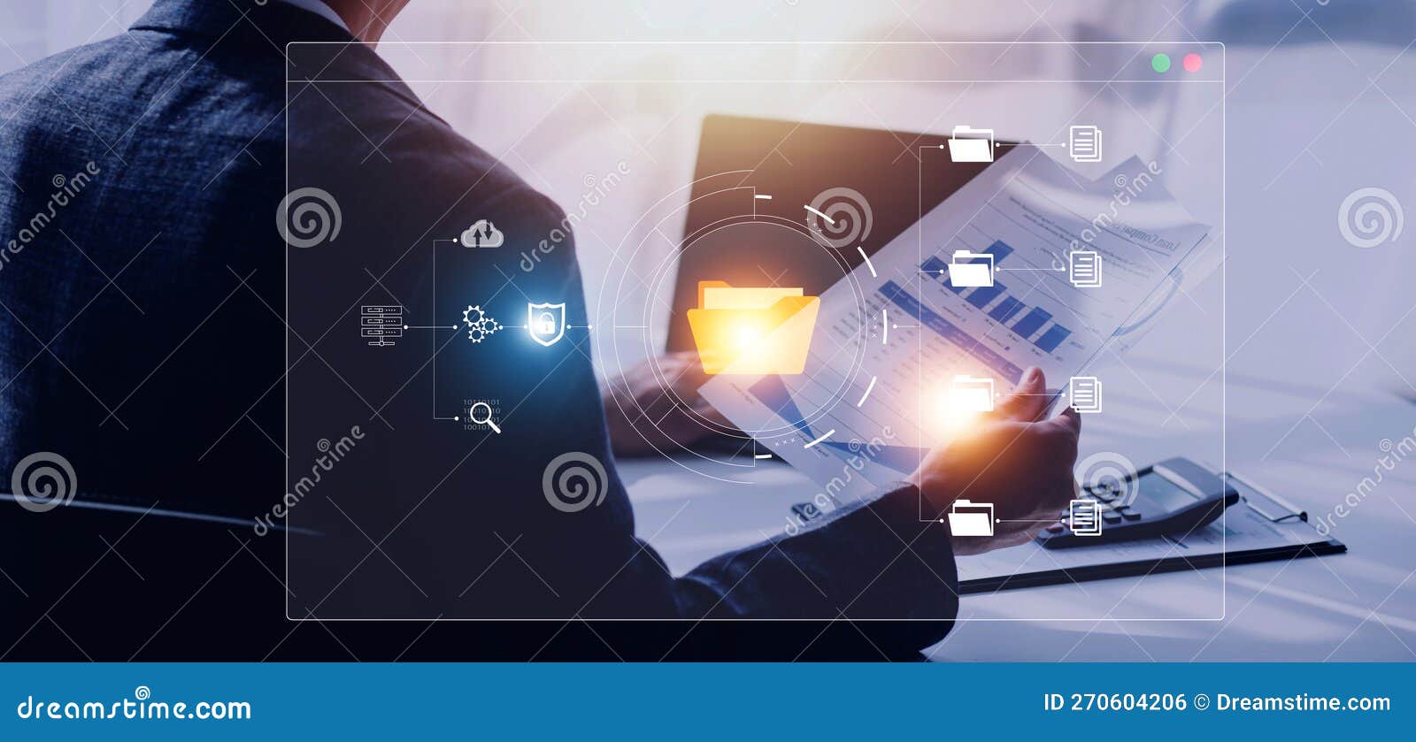 Document Management System Concept, Business Man Holding Folder and ...