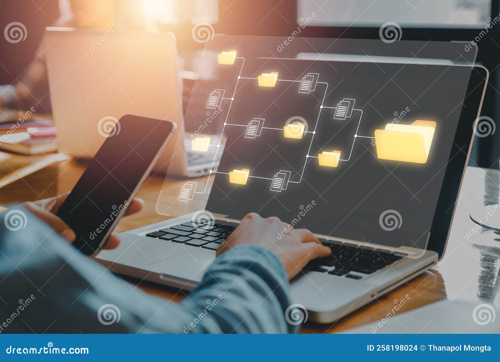 Document Management System Concept, Business Person Working on Laptop ...