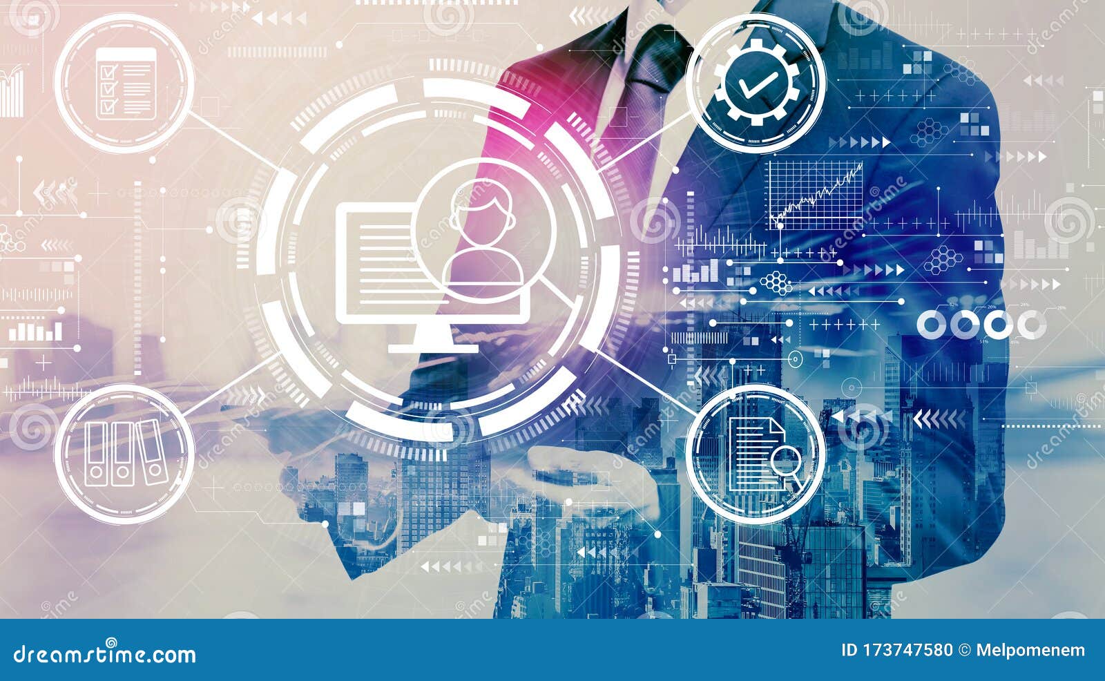 Document Management System Concept with Businessman Holding a Tablet ...
