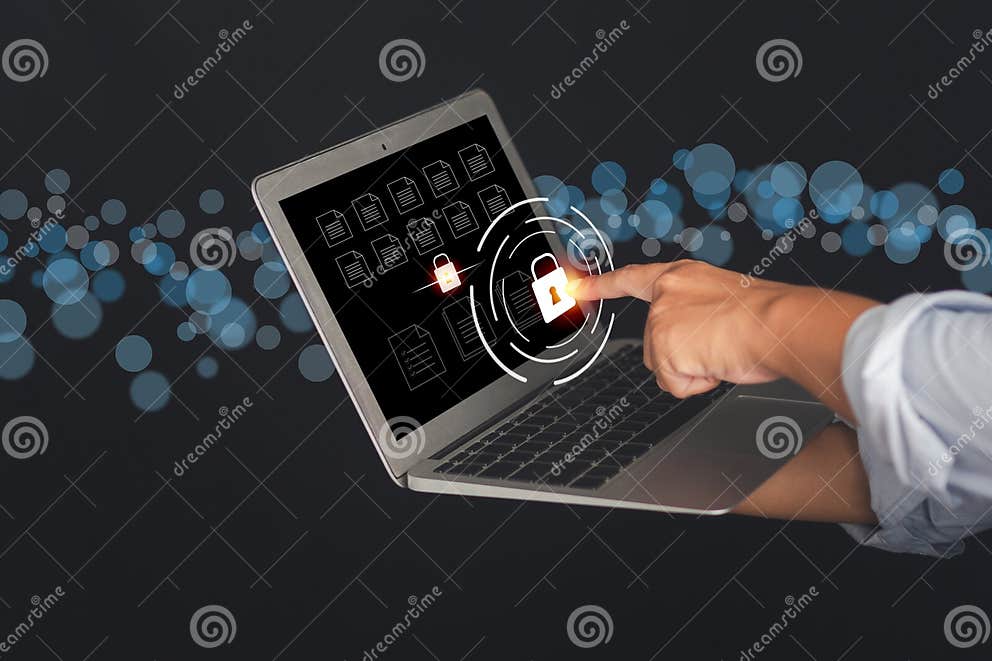 Document Management System Concept. Businessman Using Finger Touch ...