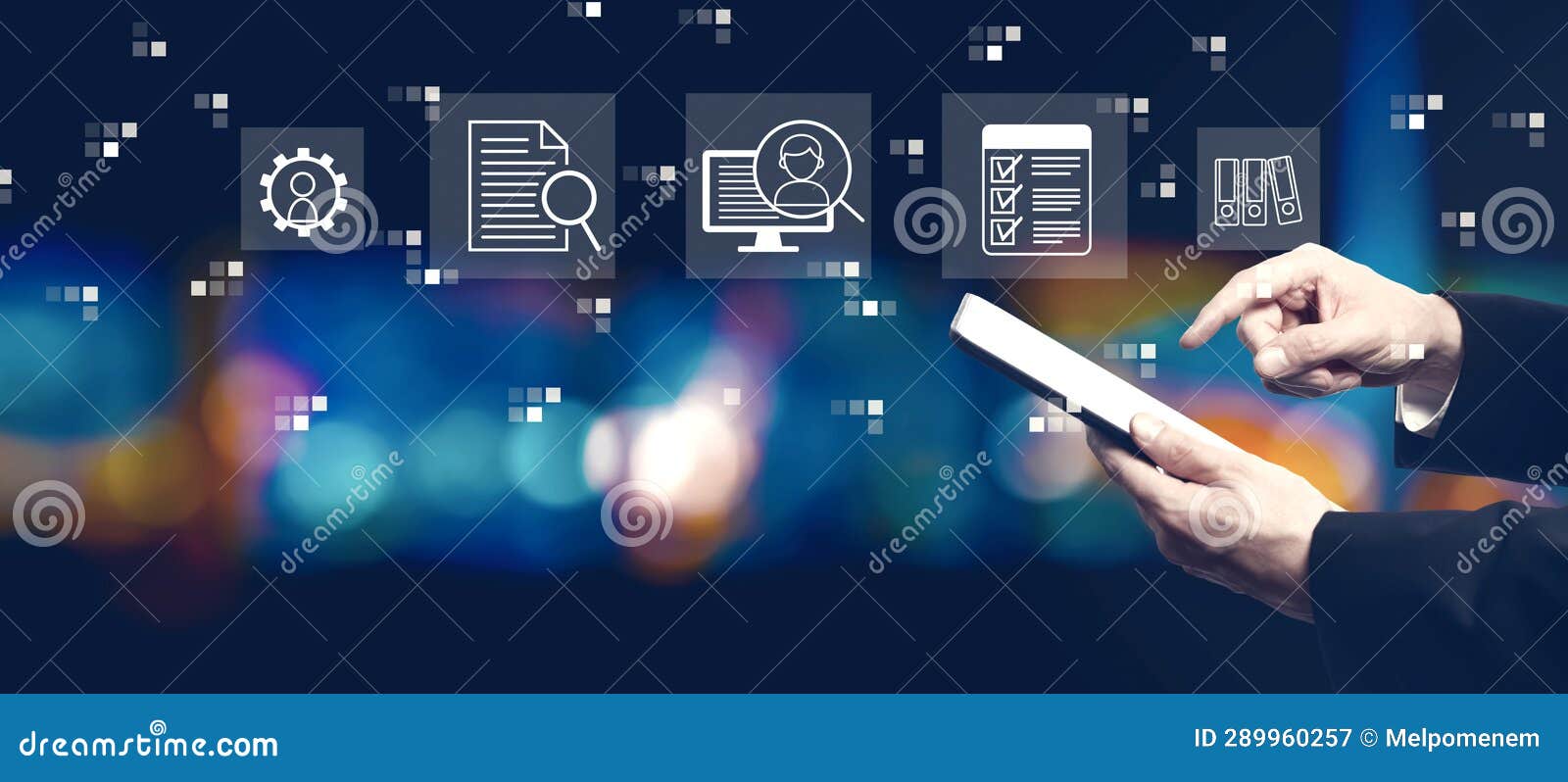 Document Management System Concept with Businessman Using a Tablet ...