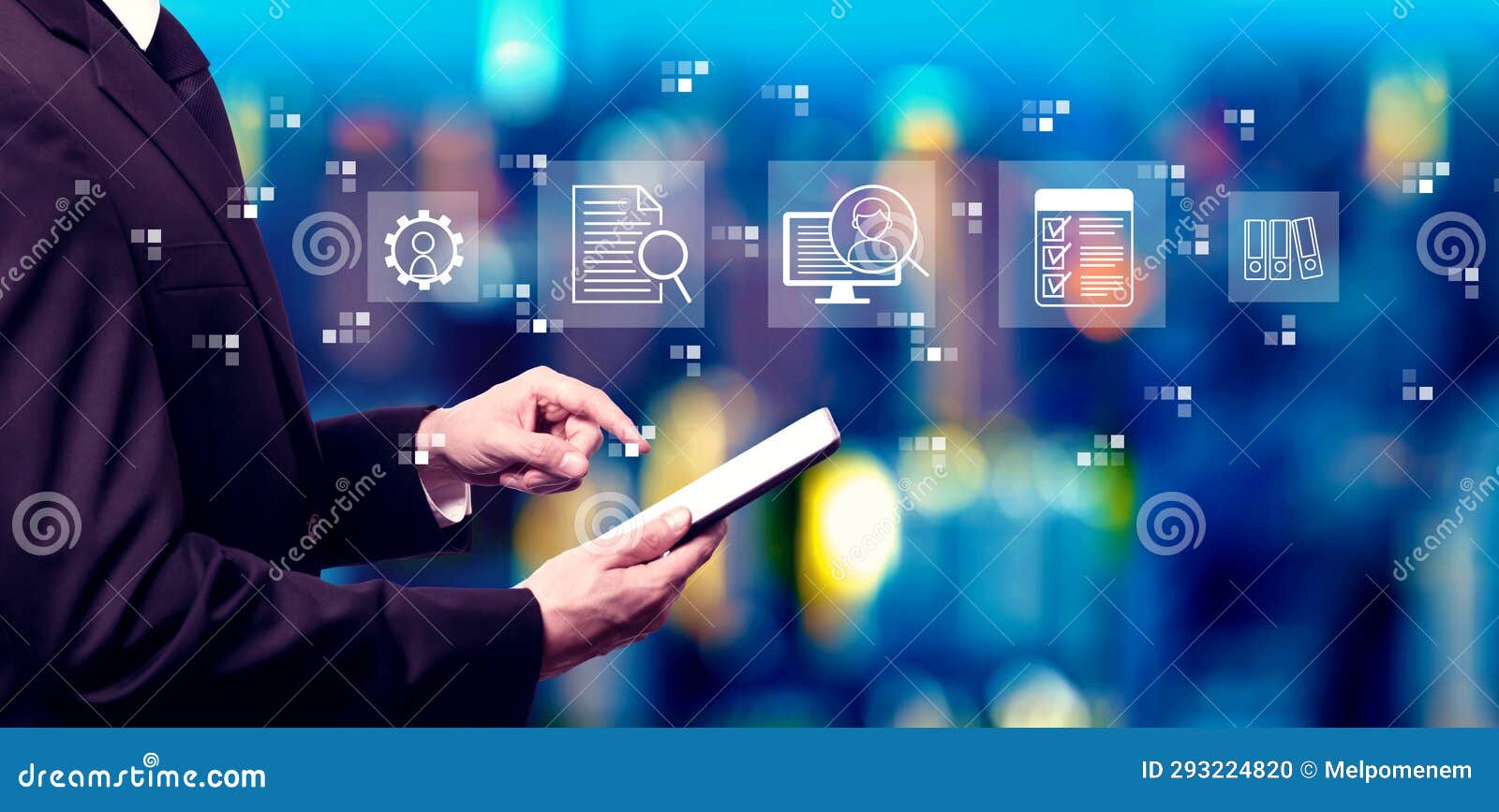 Document Management System Concept with Businessman Using a Tablet ...