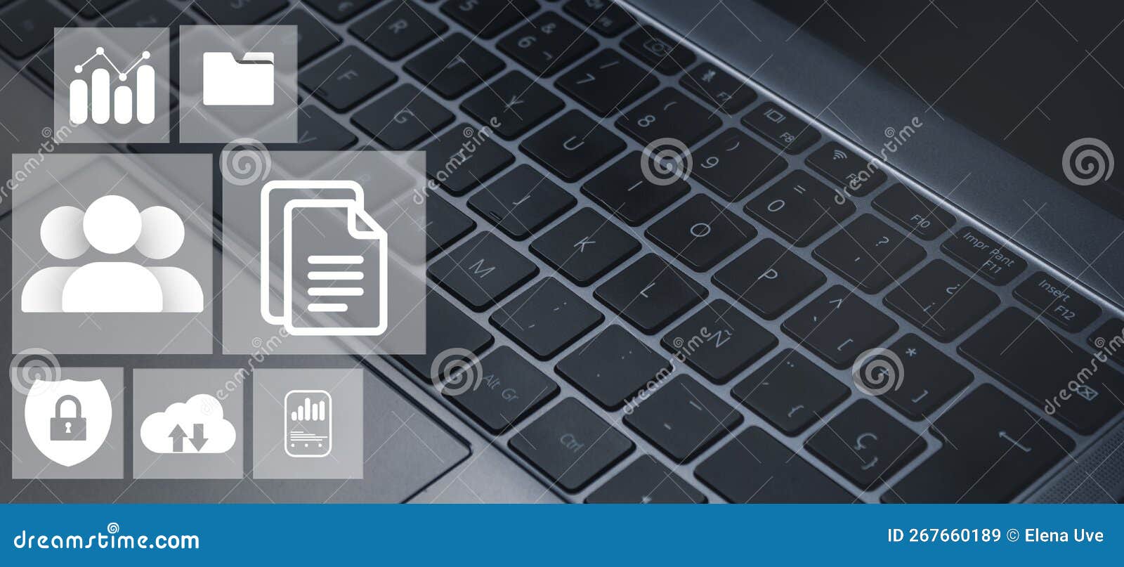 Banner Close Up of Laptop Keyboard with Digital Administration ...