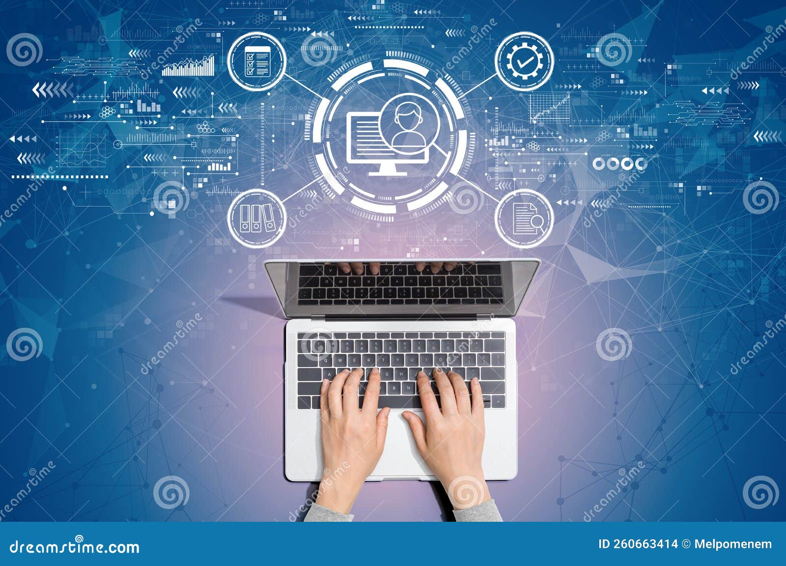 Document Management System Concept with Person Using Laptop Stock Photo ...