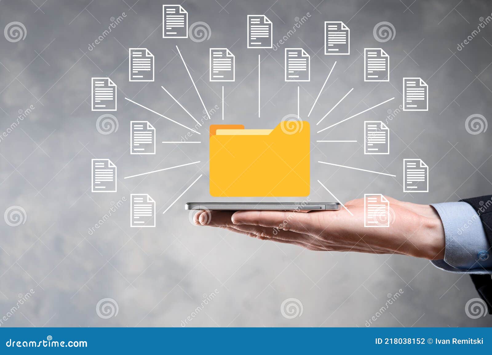 Document Management System DMS.Businessman Hold Folder and Document ...