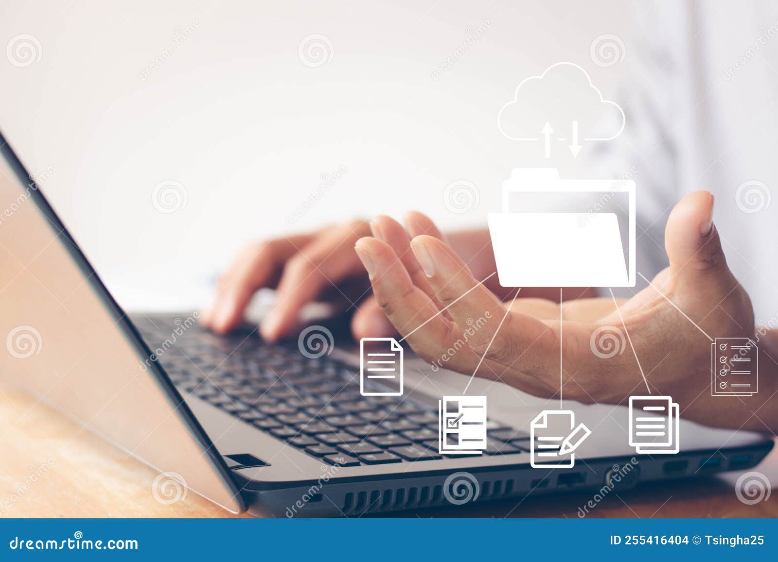 Document Management System DMS Concept, Businessman Holding Folder and Document Icon Software ...