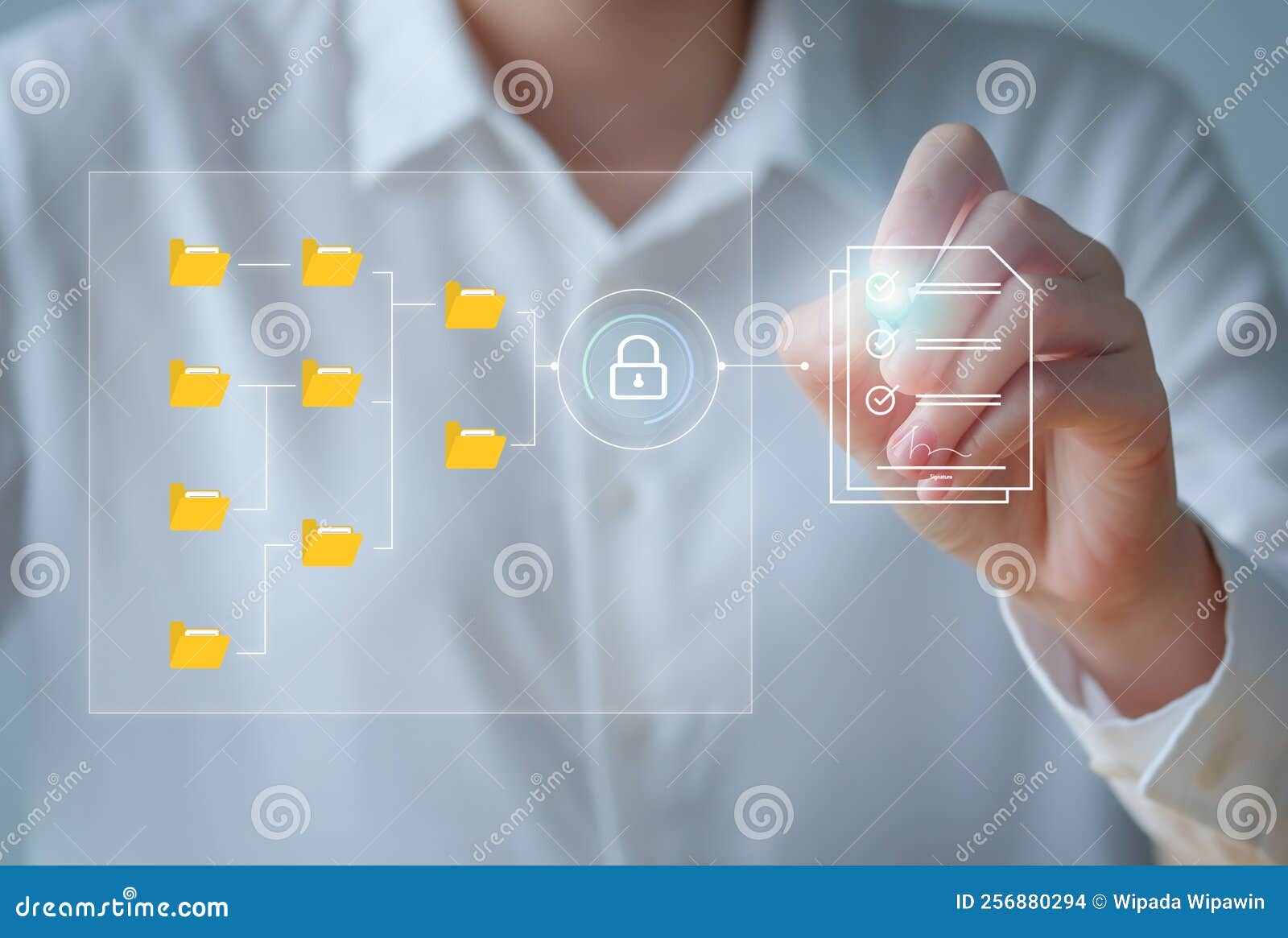 Hand Searching Folder and Document Pass through Cyber Security. Document Management System - DMS ...