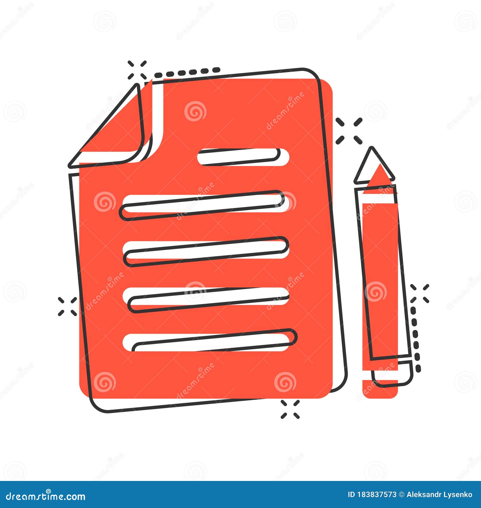 Document Note with Pen Icon in Comic Style. Paper Sheet Pencil Cartoon ...
