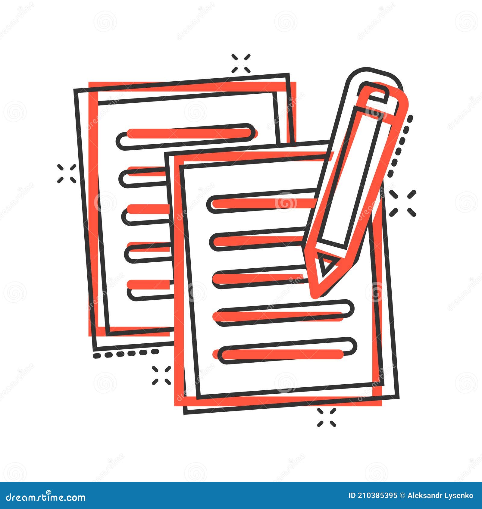 Document Note with Pen Icon in Comic Style. Paper Sheet Pencil Cartoon ...