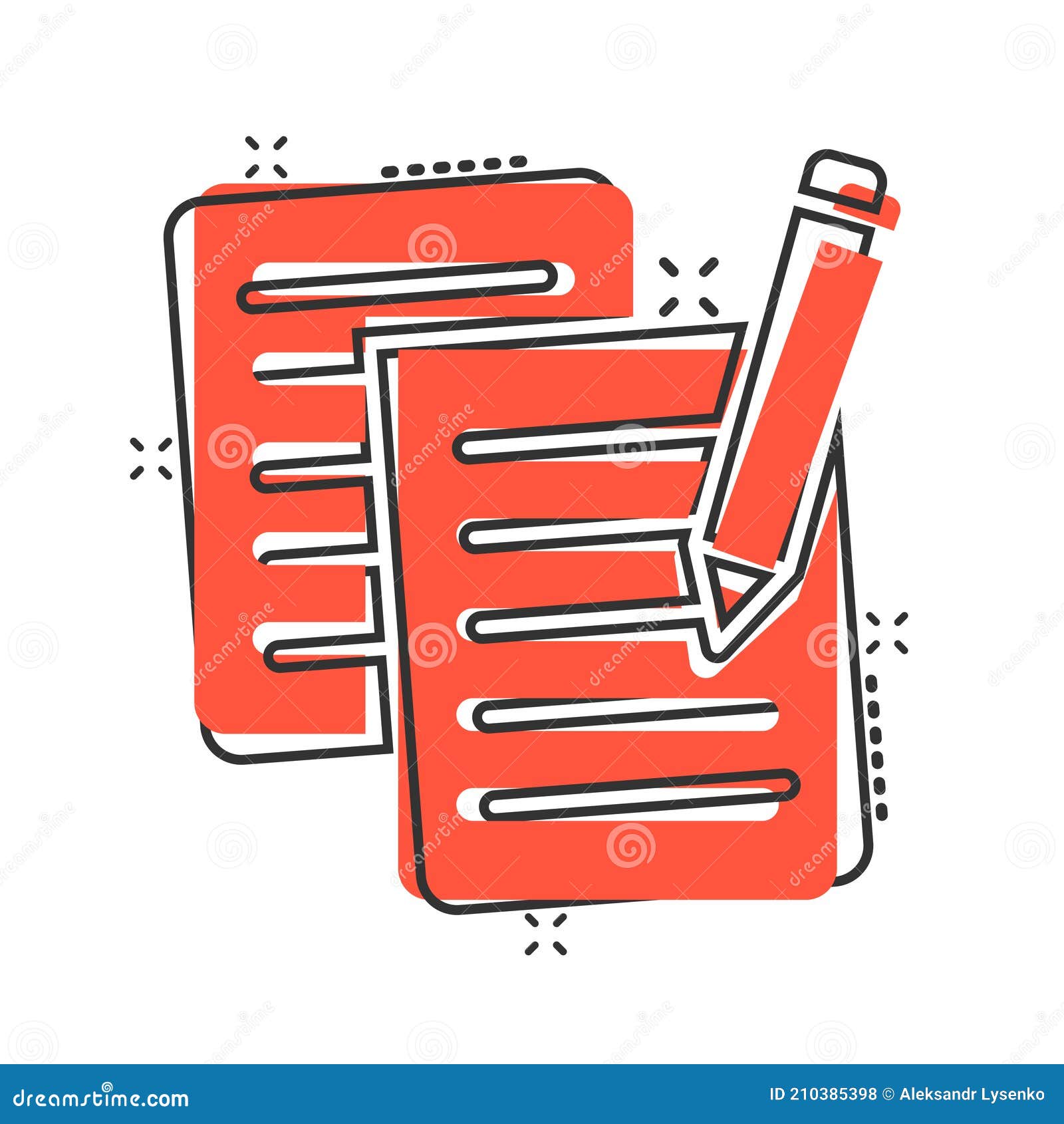 Document Note with Pen Icon in Comic Style. Paper Sheet Pencil Cartoon ...
