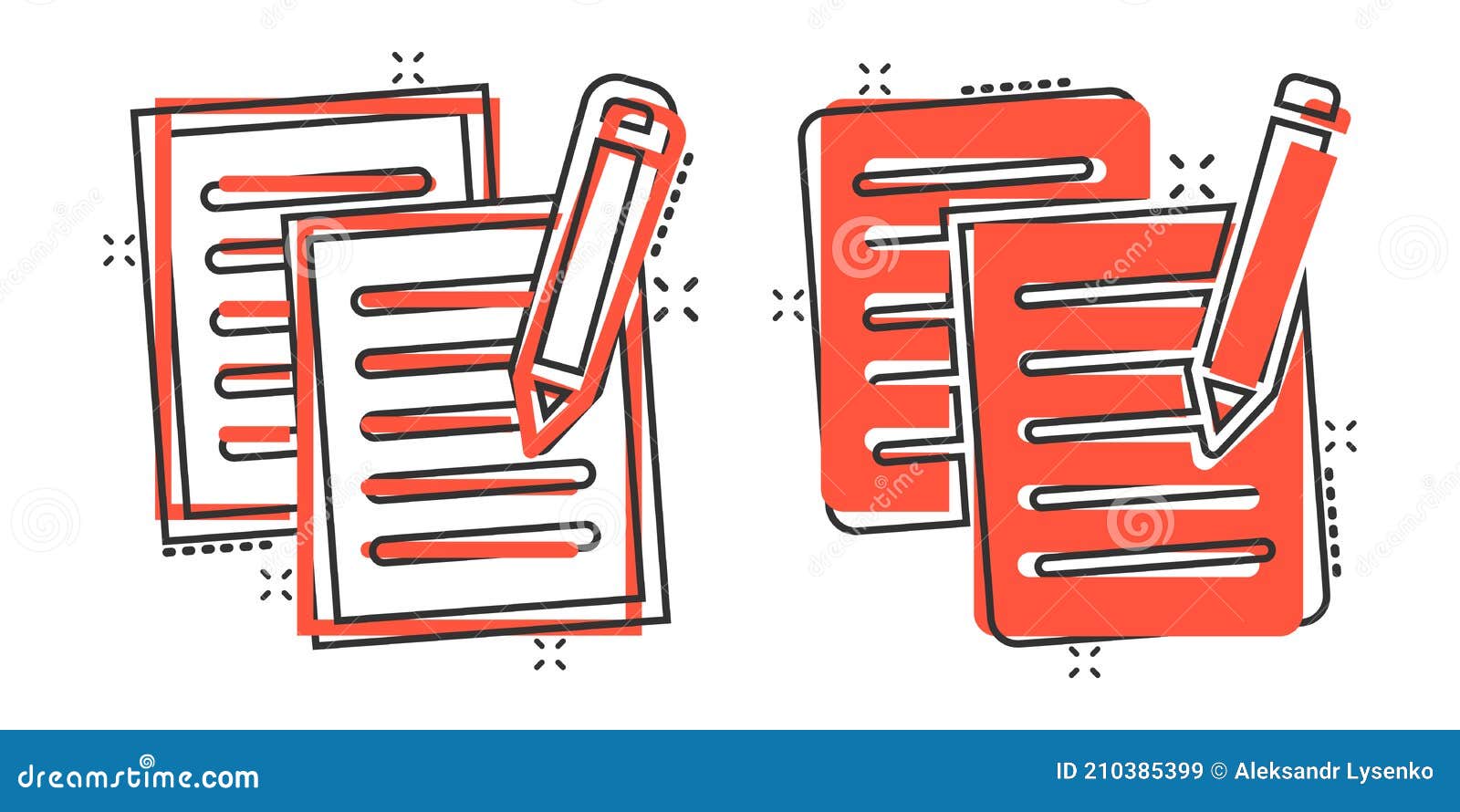 Document Note with Pen Icon in Comic Style. Paper Sheet Pencil Cartoon ...