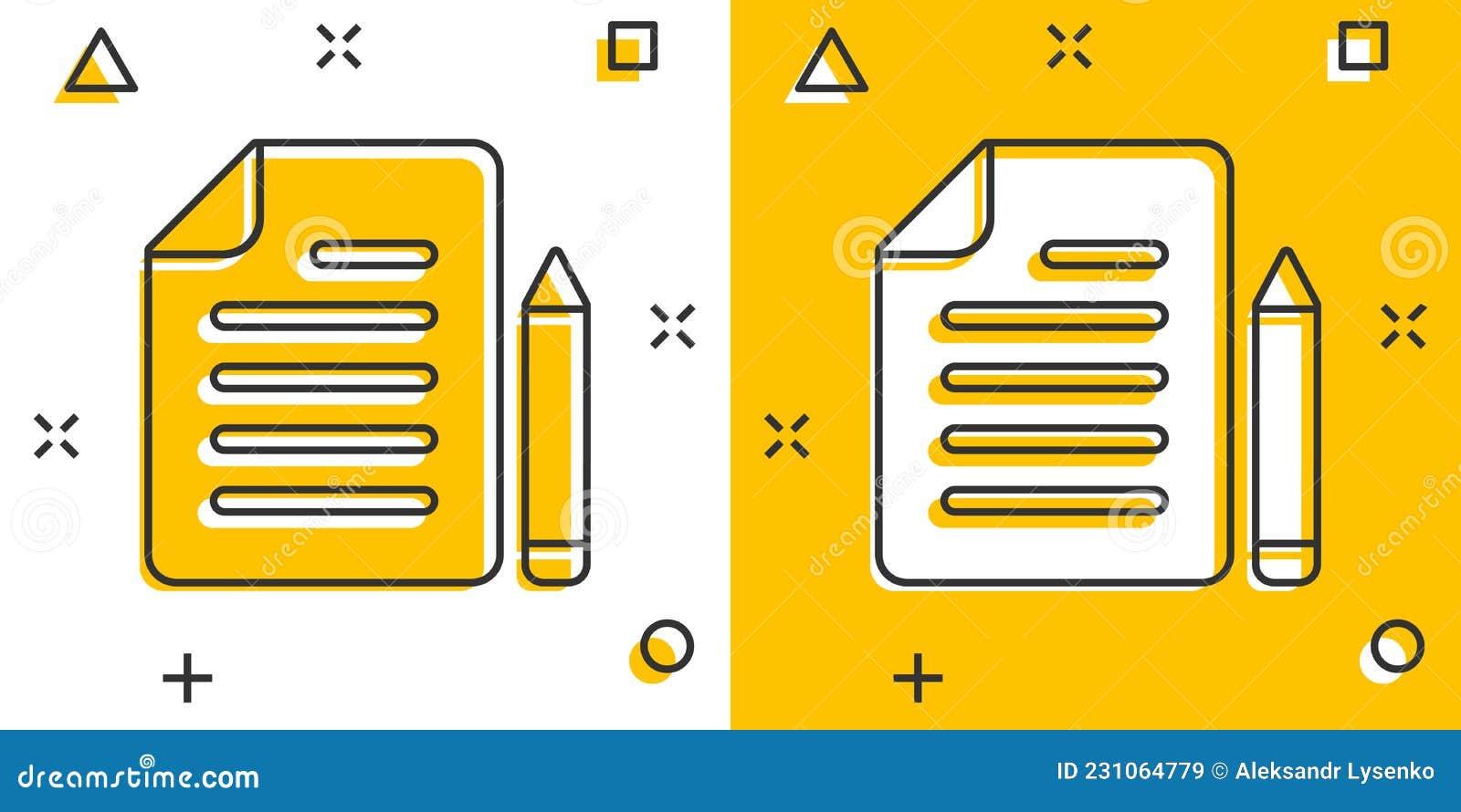 Document Note with Pen Icon in Comic Style. Paper Sheet Pencil Cartoon ...