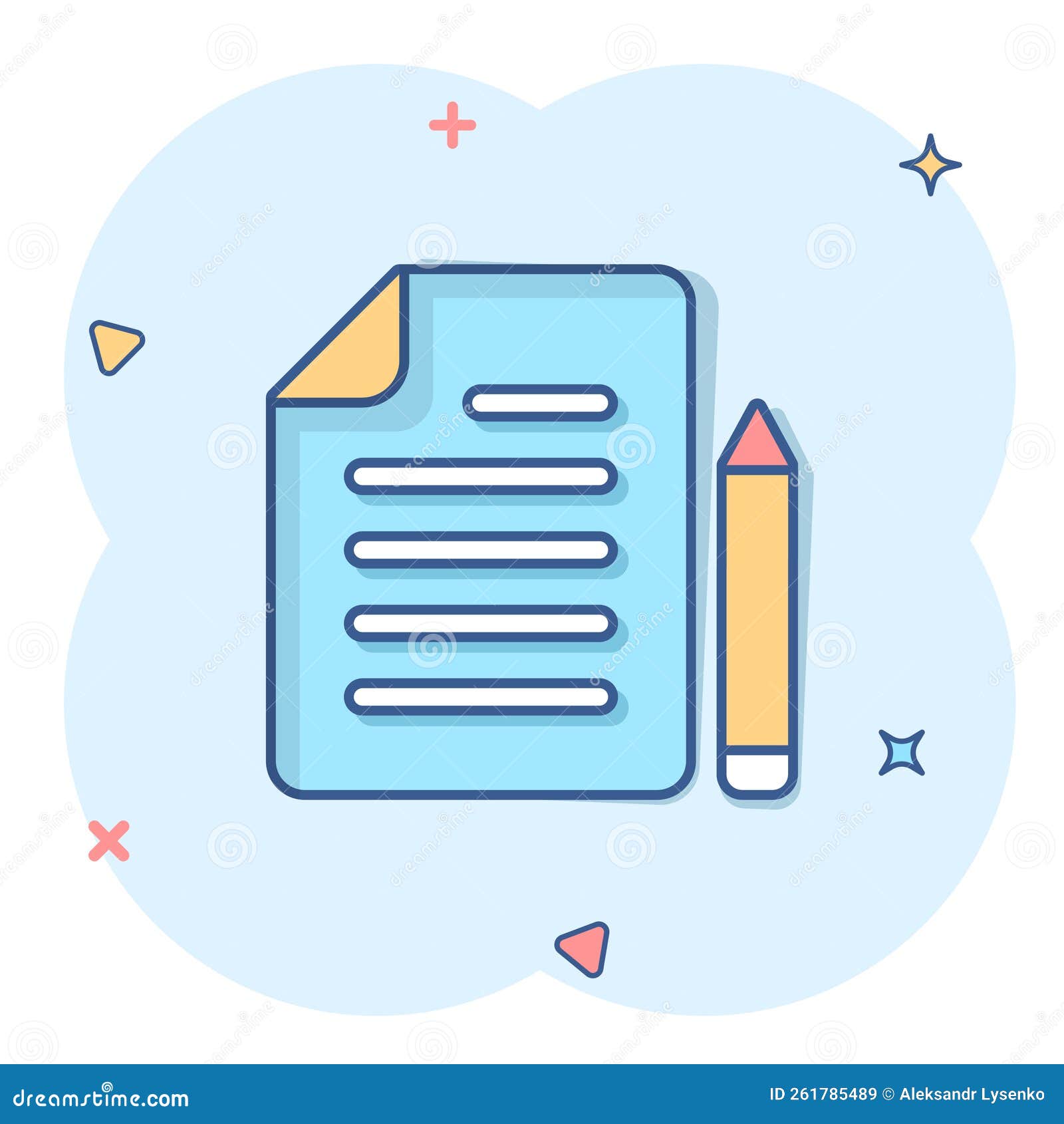 Document Note with Pen Icon in Comic Style. Paper Sheet Pencil Cartoon ...