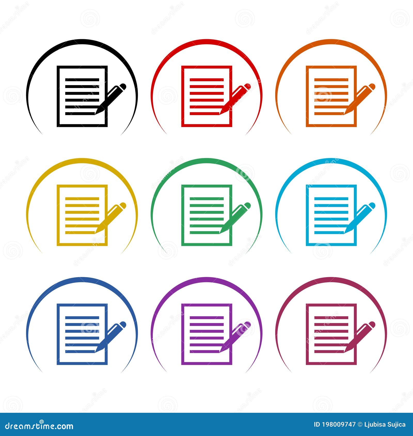 Document Note with Pen Icon in Flat Style, Color Set Stock Vector ...