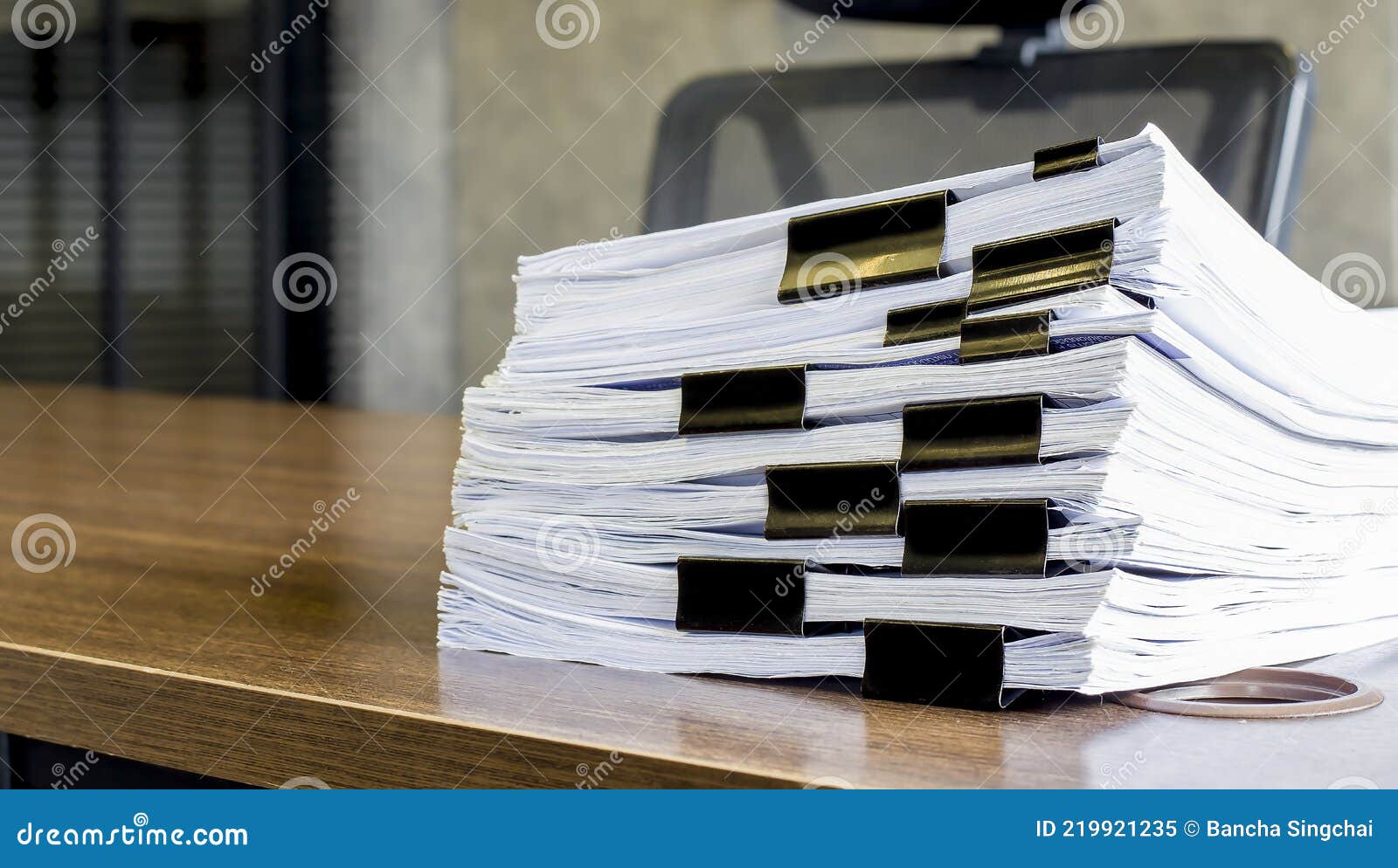 Document, Paper, File.Piles of Papers Placed on a Dark Wooden Table ...