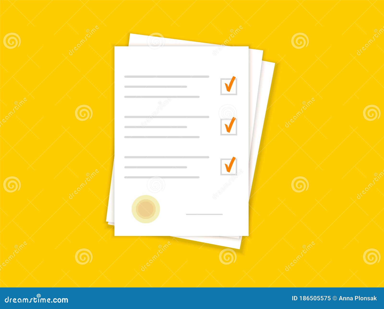 Document Papers. Agreement and Contract with Stamp. Checklist. Vector ...