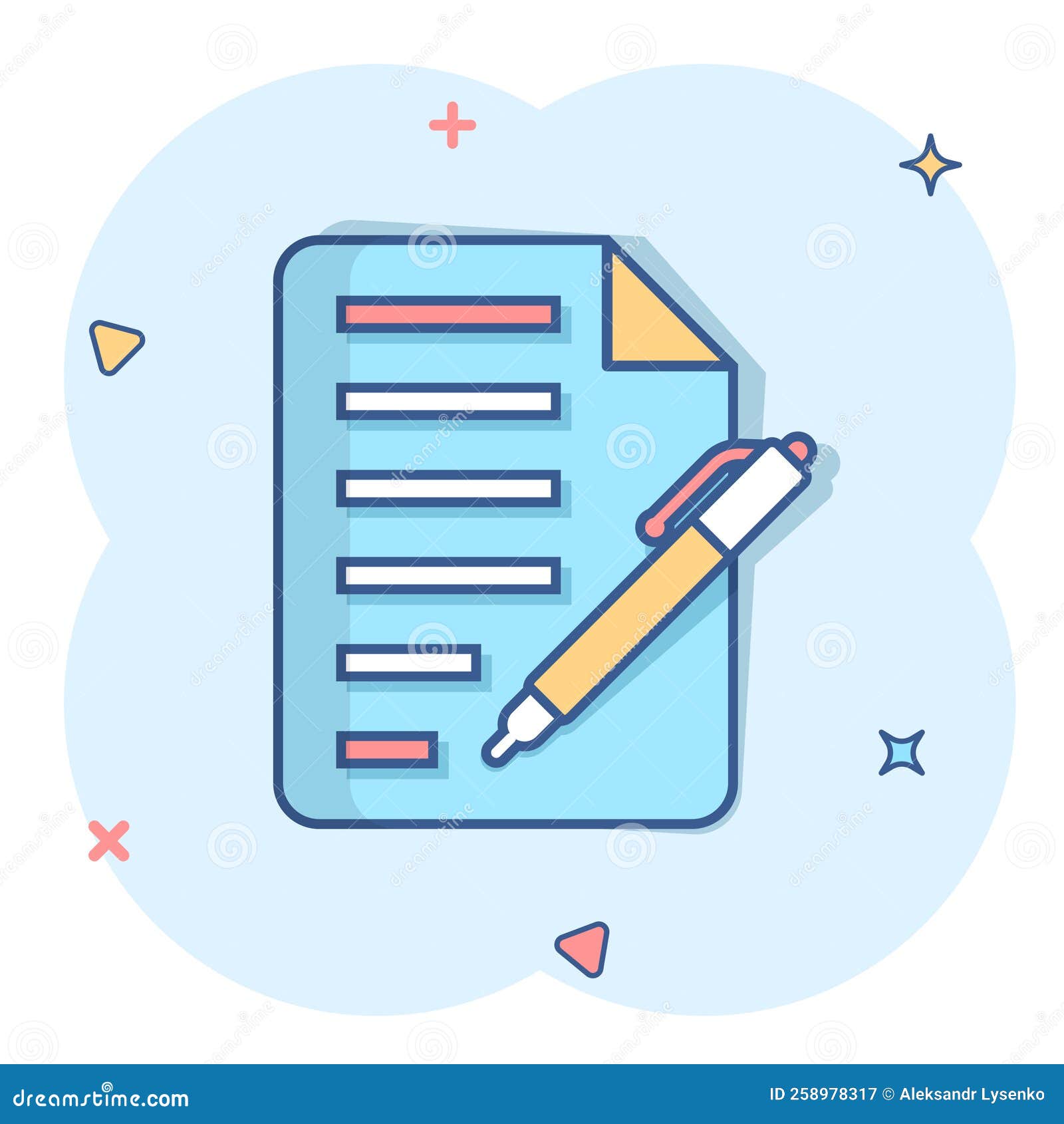Document with Pen Icon in Comic Style. Notepad Vector Cartoon ...