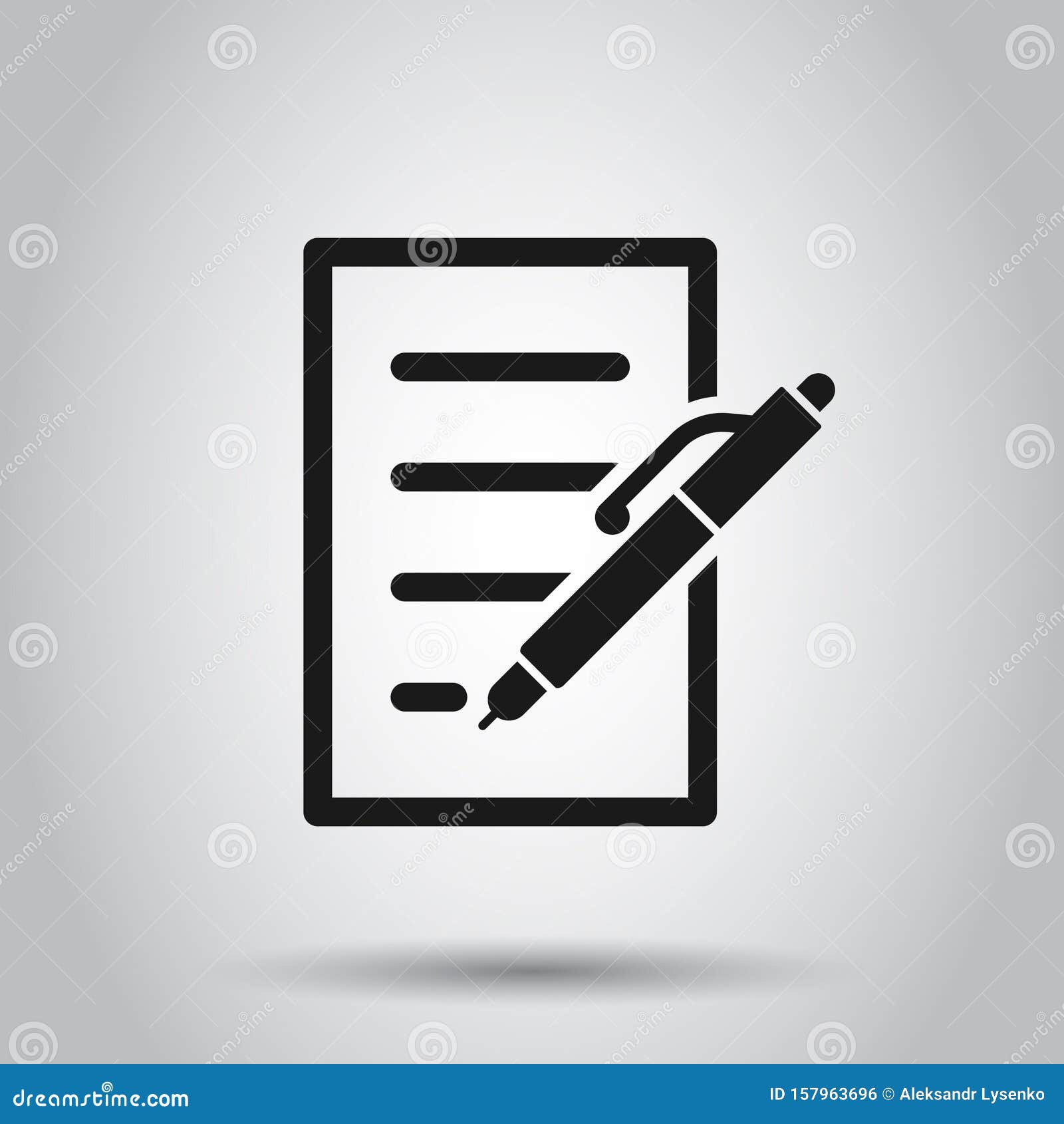 Document with Pen Icon in Flat Style. Notepad Vector Illustration on ...