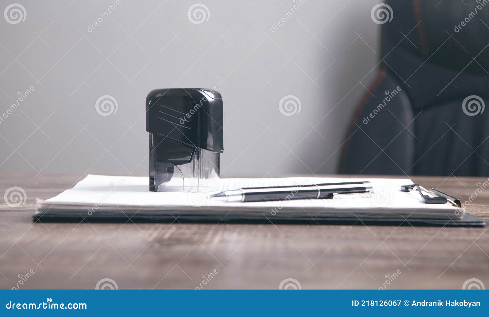 Document, Pen and Stamp on the Table Stock Image - Image of desk ...