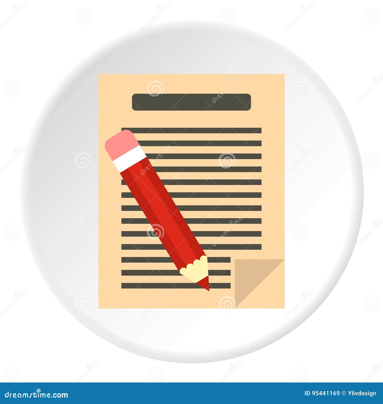 Document with Pencil Icon Circle Stock Vector - Illustration of flat ...