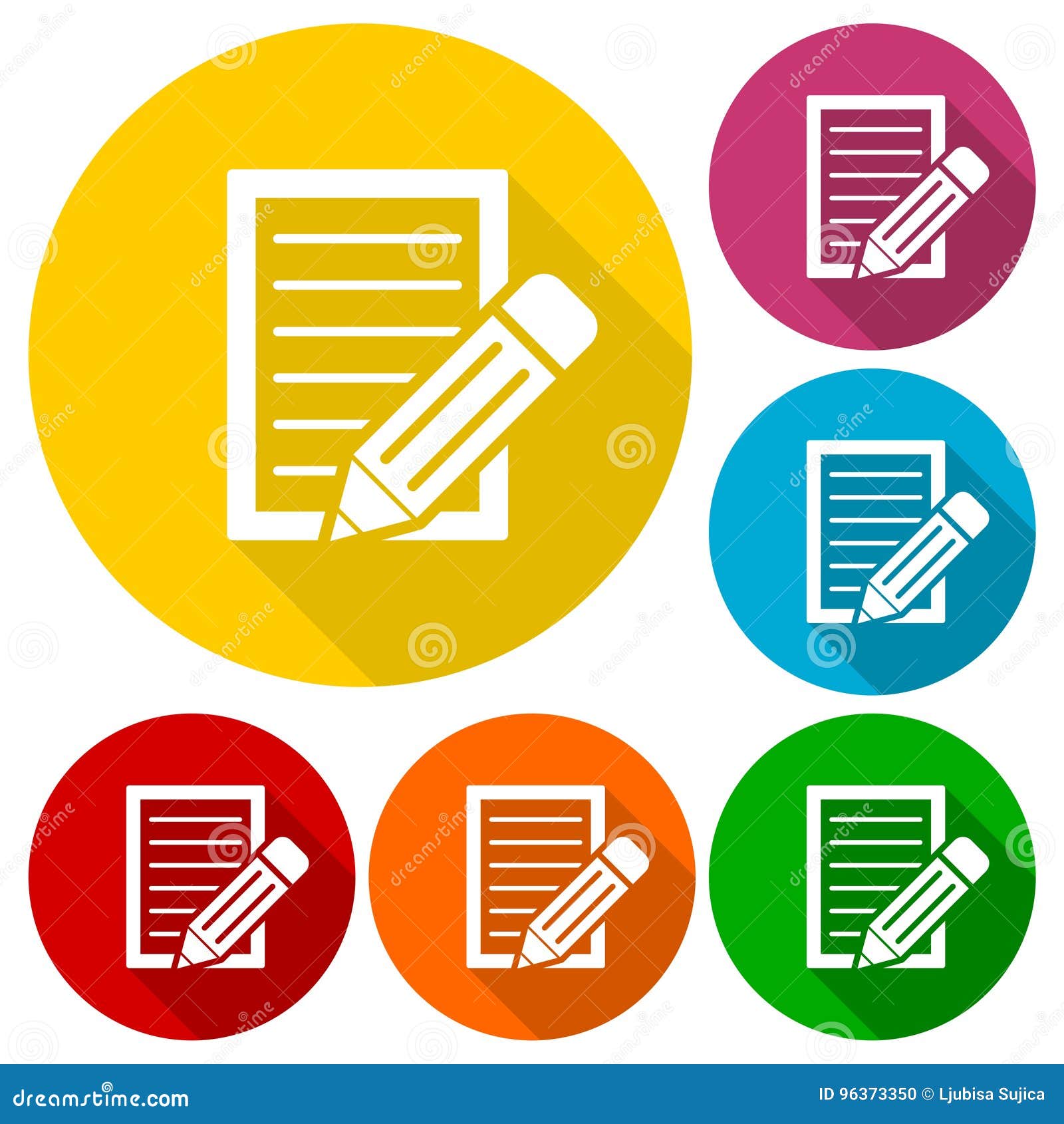 Document with Pencil Icons Set with Long Shadow Stock Vector ...