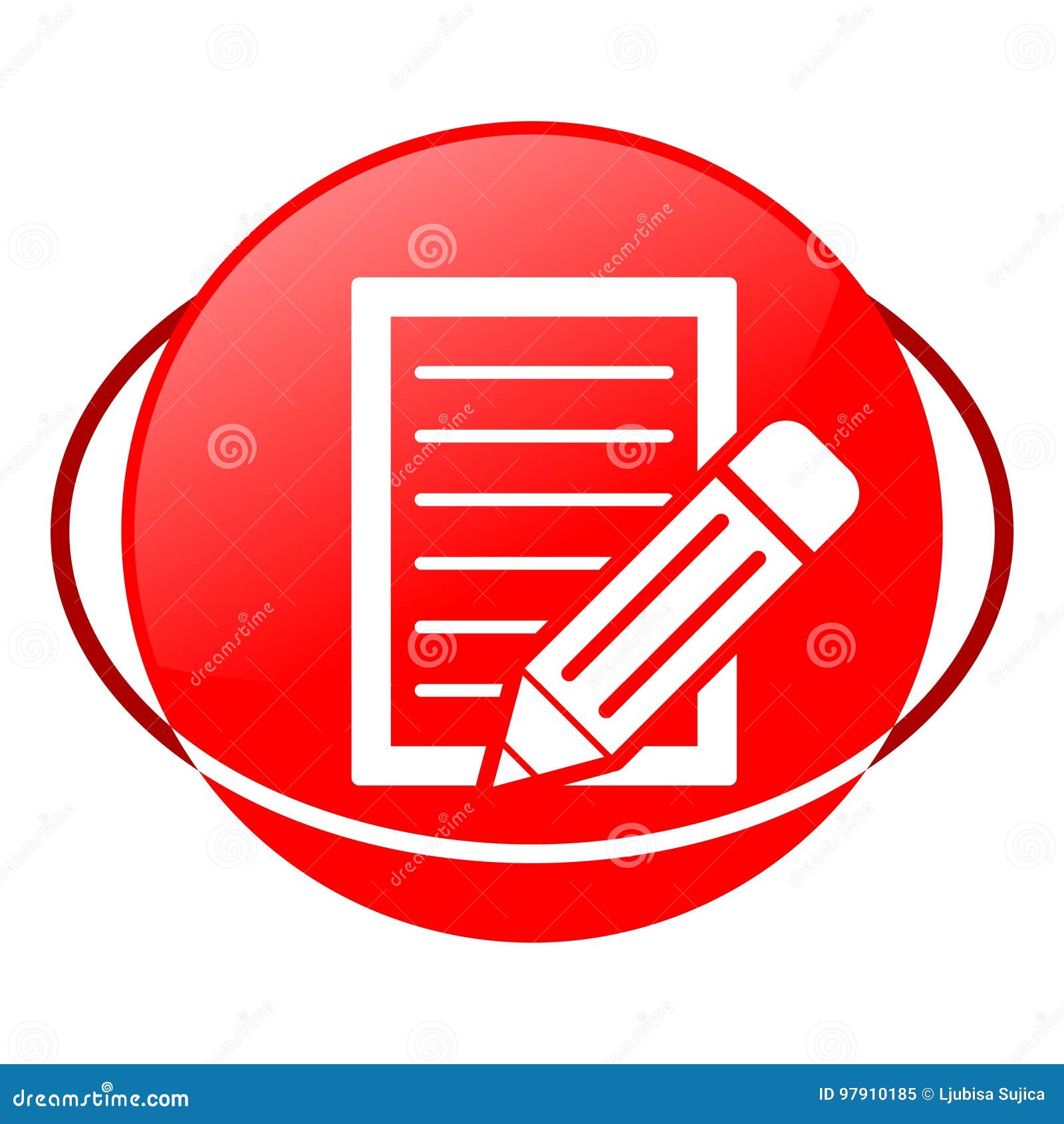 Document with Pencil Vector Illustration, Red Icon Stock Vector ...