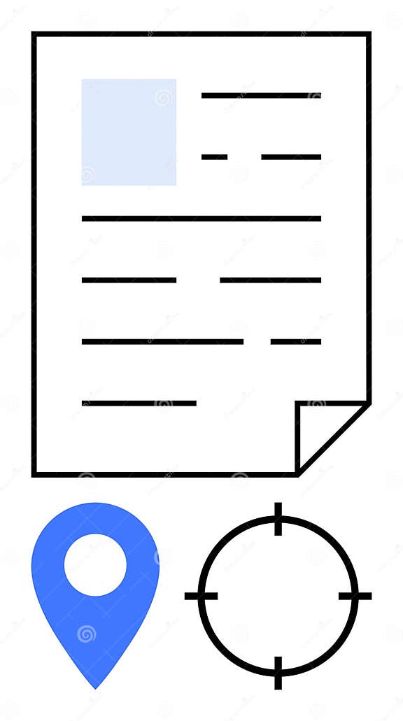 Document Placement and Targeting Icons on White Background Indicating ...