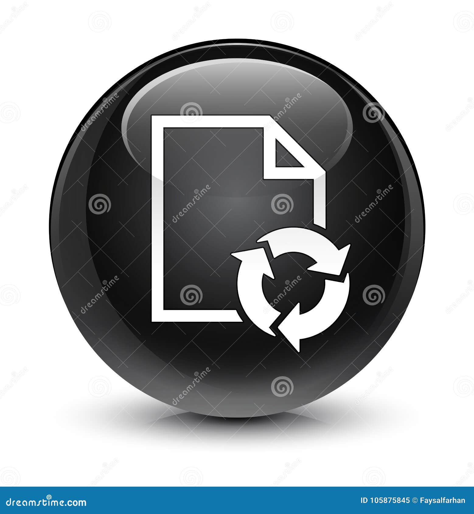 Document Process Icon Glassy Black Round Button Stock Illustration ...