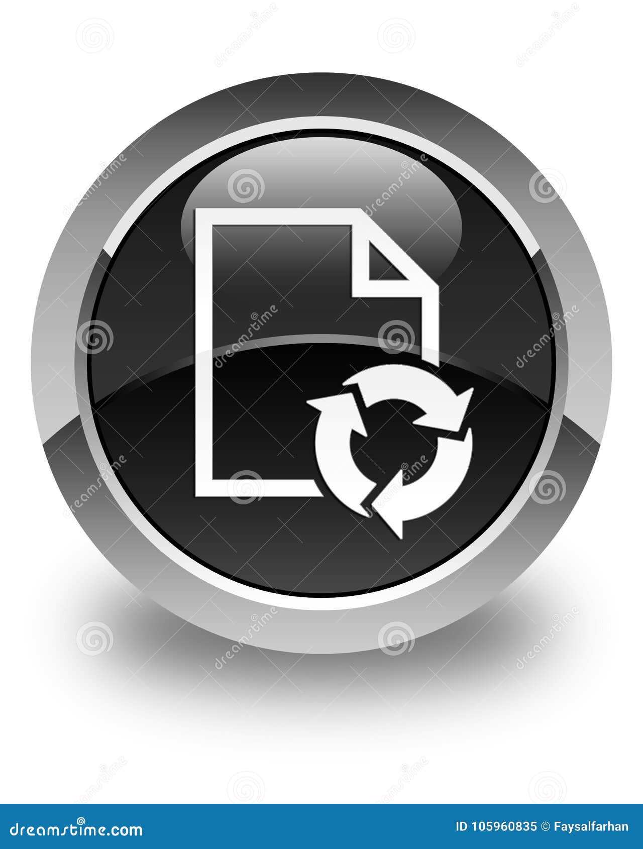 Document Process Icon Glossy Black Round Button Stock Illustration ...