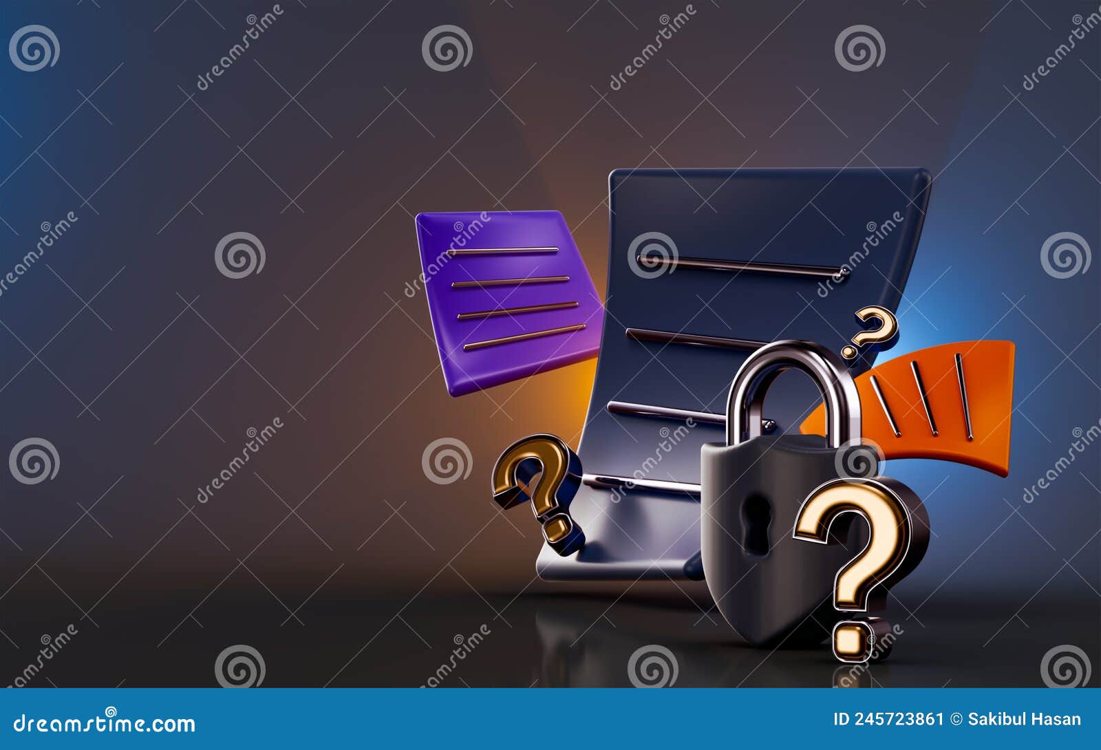 Document Question Mark Icon with Lock on Dark Background Stock ...