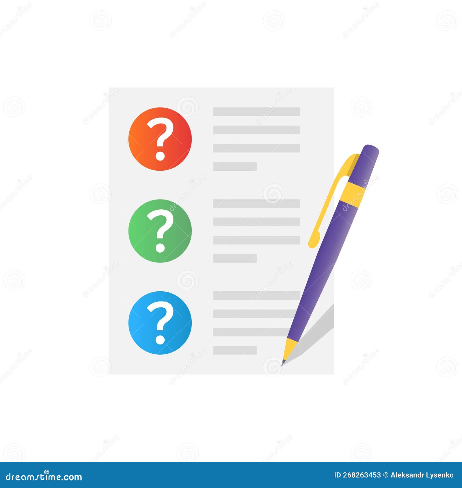 Document with Question Mark and Pen Icon in Flat Style. Quiz Survey ...