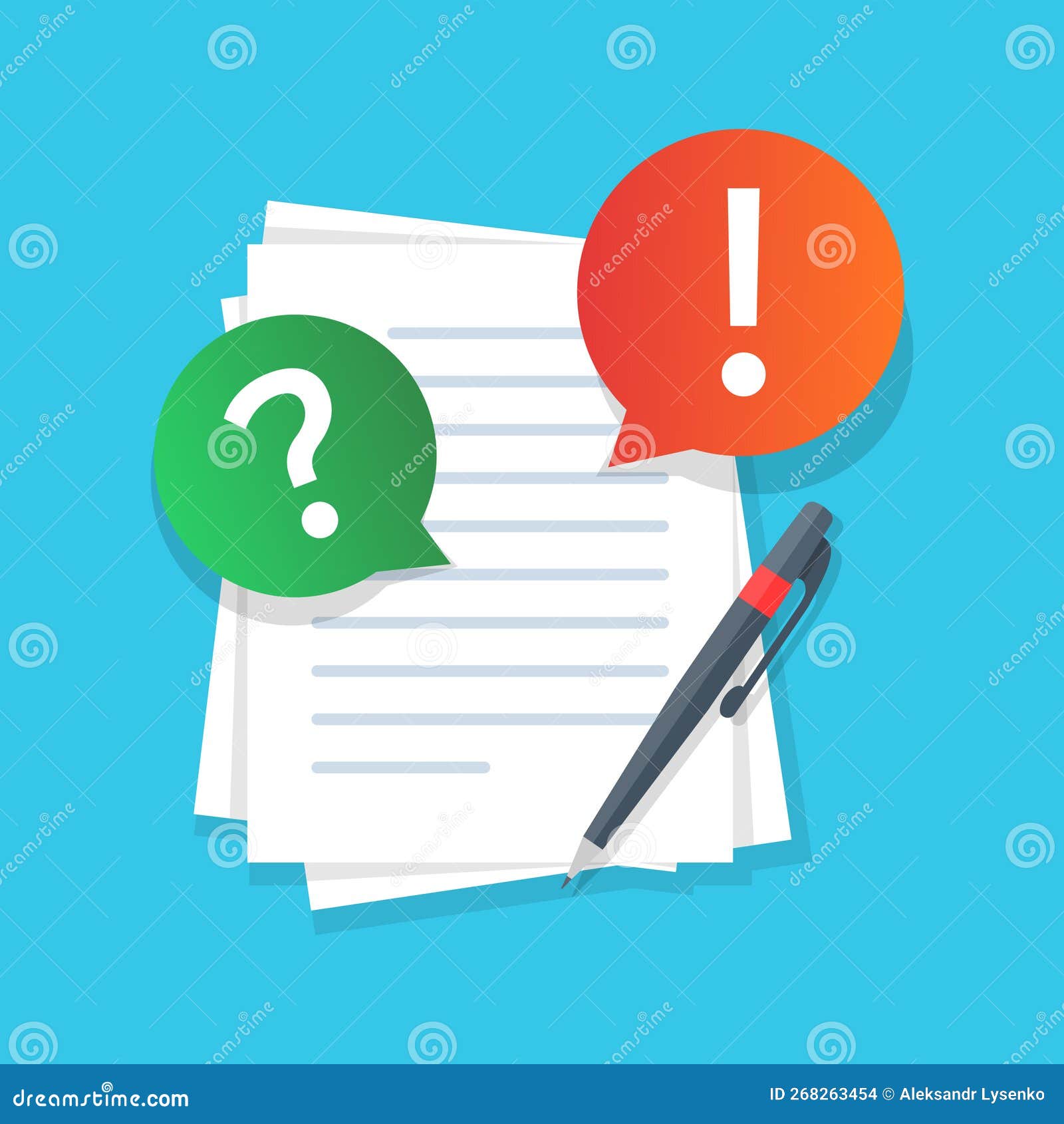 Document with Question Mark and Pen Icon in Flat Style. Quiz Survey ...