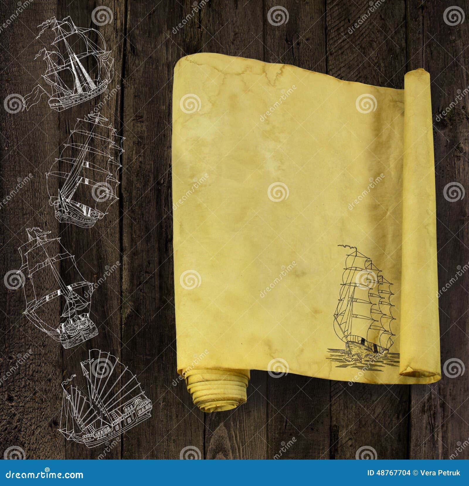 Document Rol Met Varende Schepensilhouetten Stock Foto - Image of leeg ...