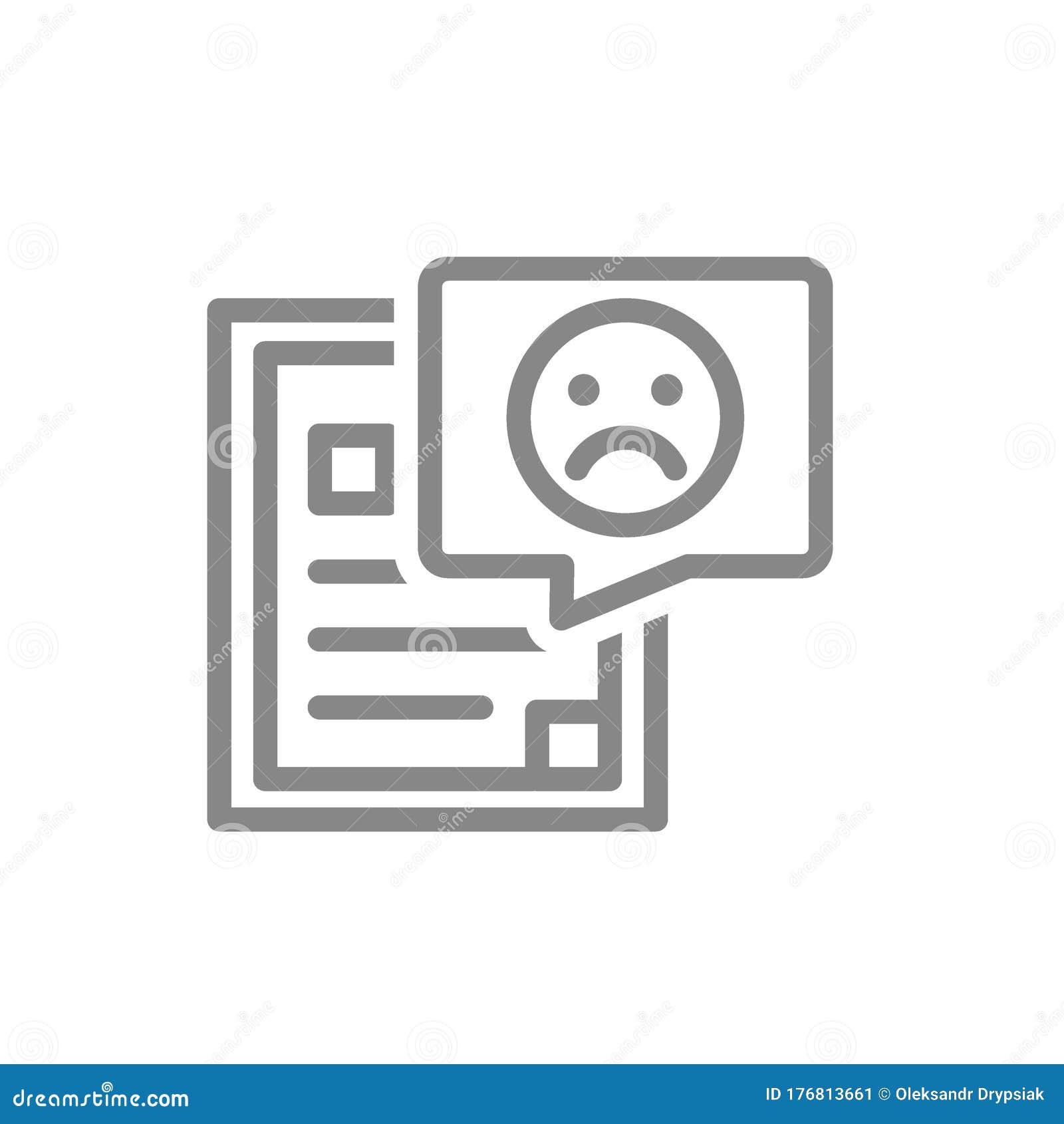 Document with Sad Face in Speech Bubble Line Icon. Profile with Dislike ...