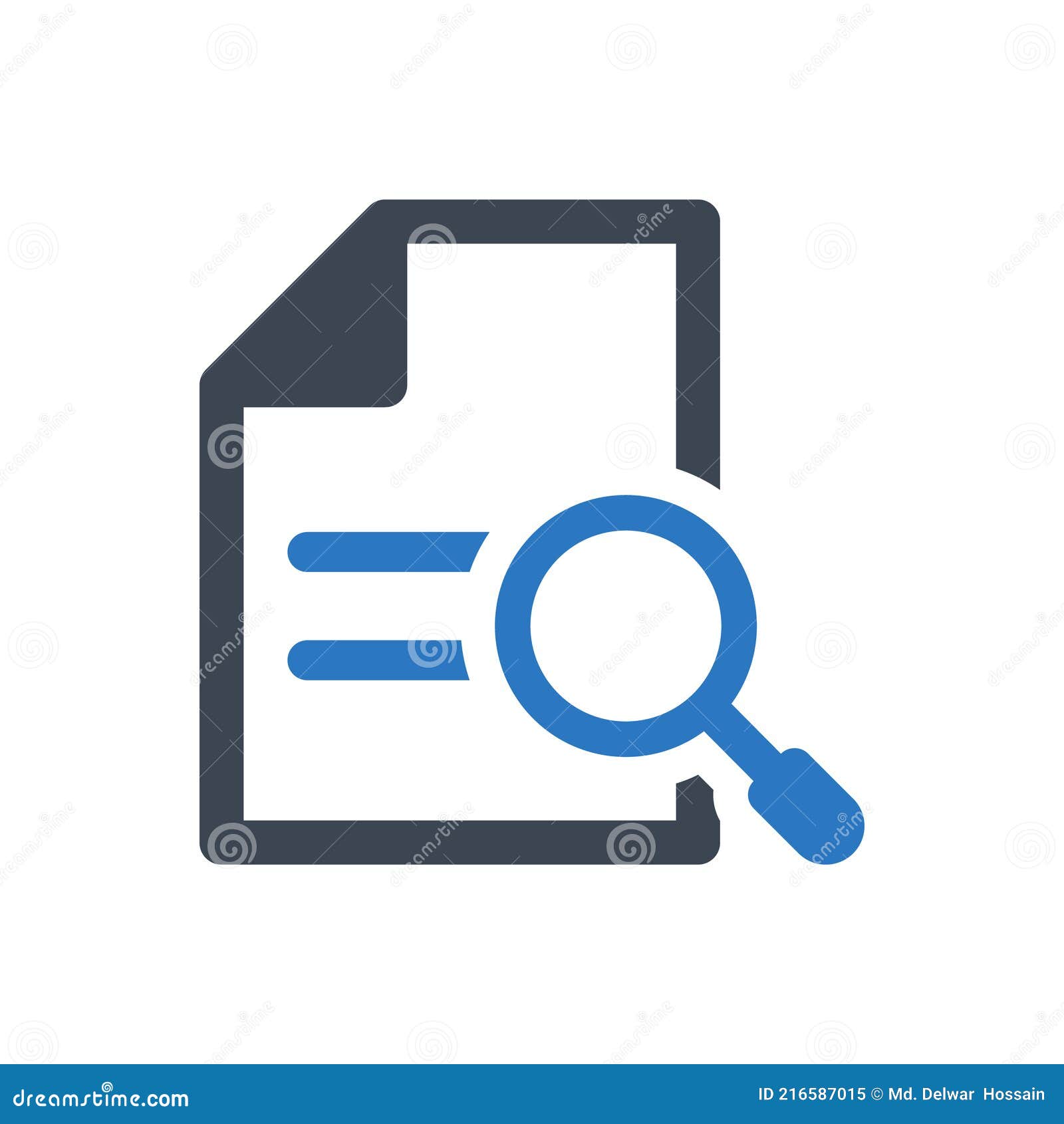 Document search icon stock vector. Illustration of sign - 216587015