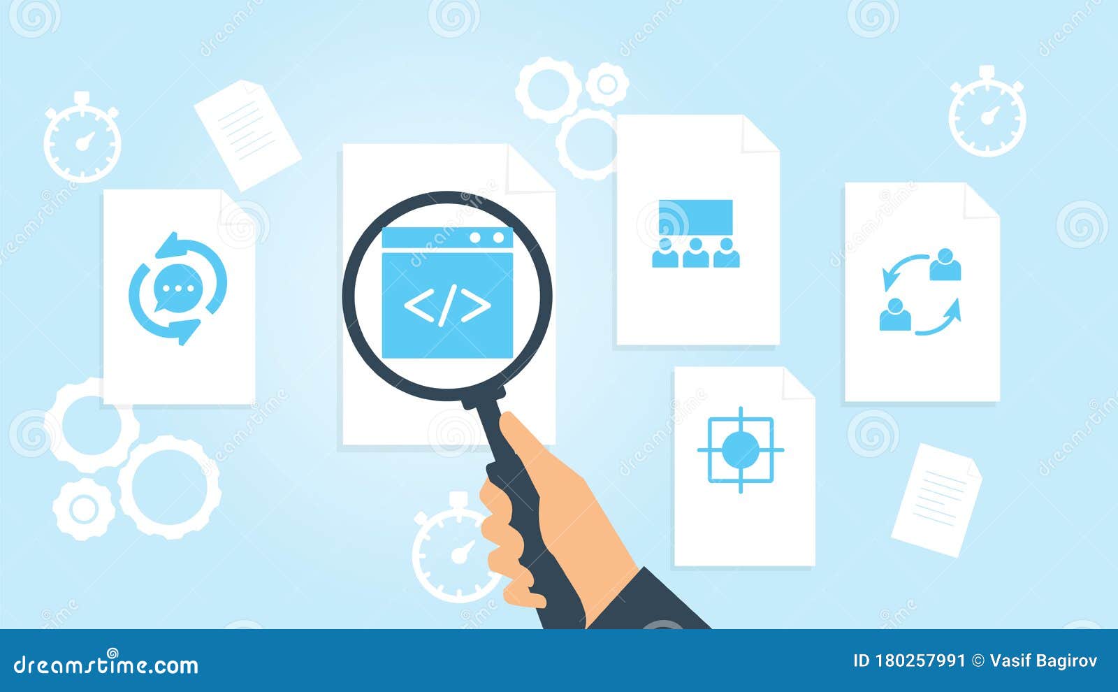 Document with Search Icons. File and Magnifying Glass. Analytics ...