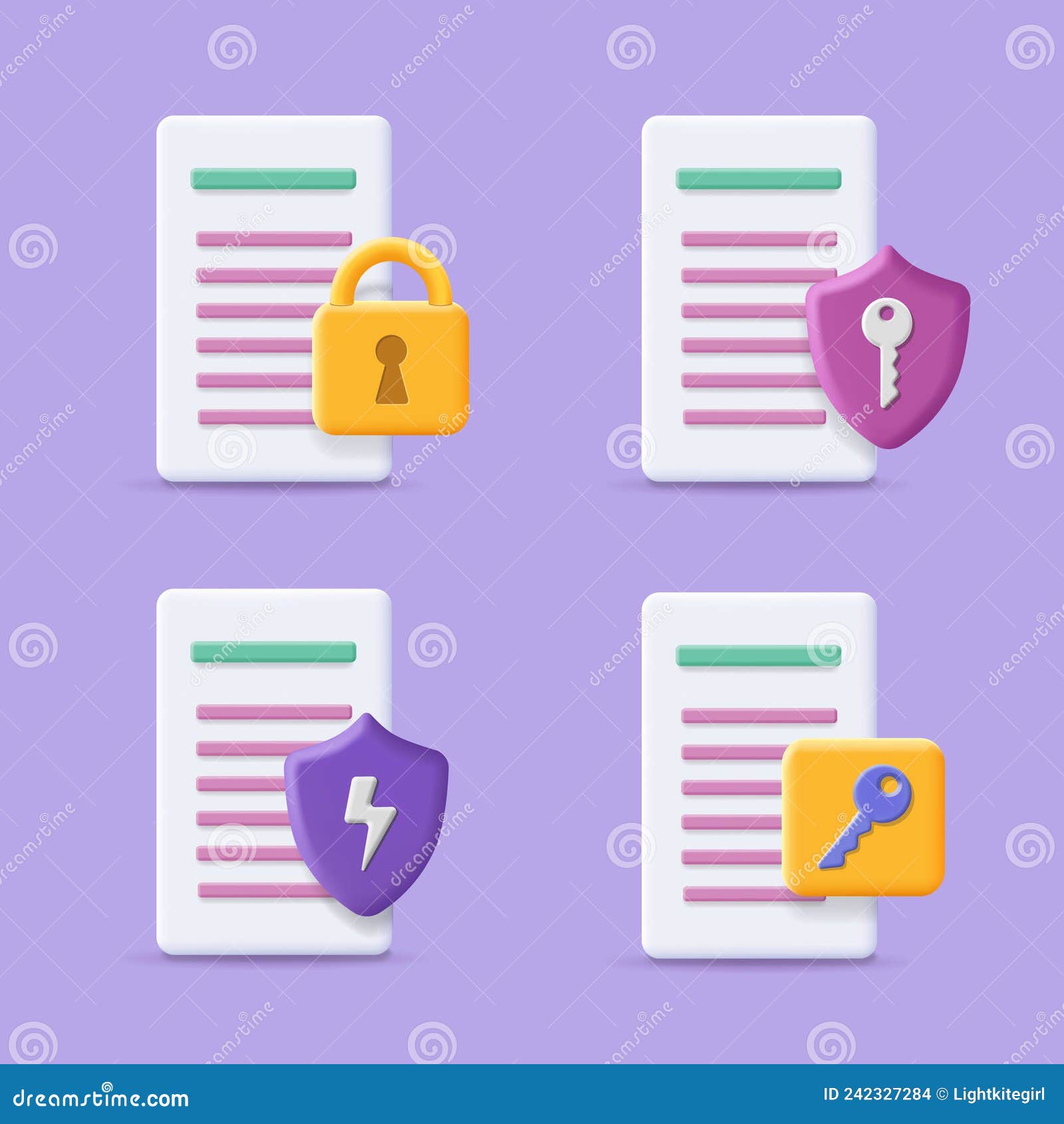 Document Security Vector Icons. Locked Protected Document Sing Stock ...