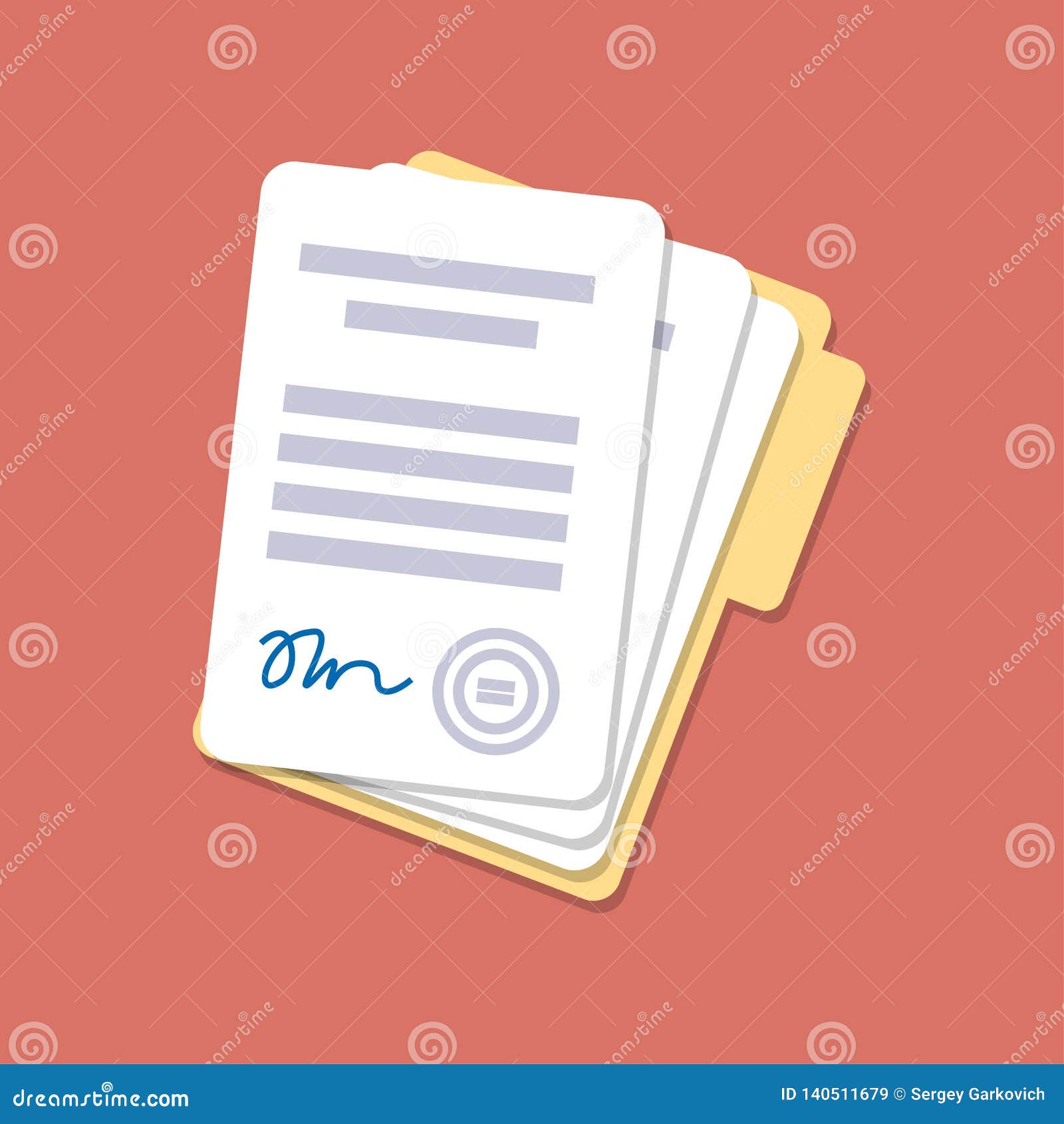Document with Signature, Text. Folder and Stack of Papers. Law ...
