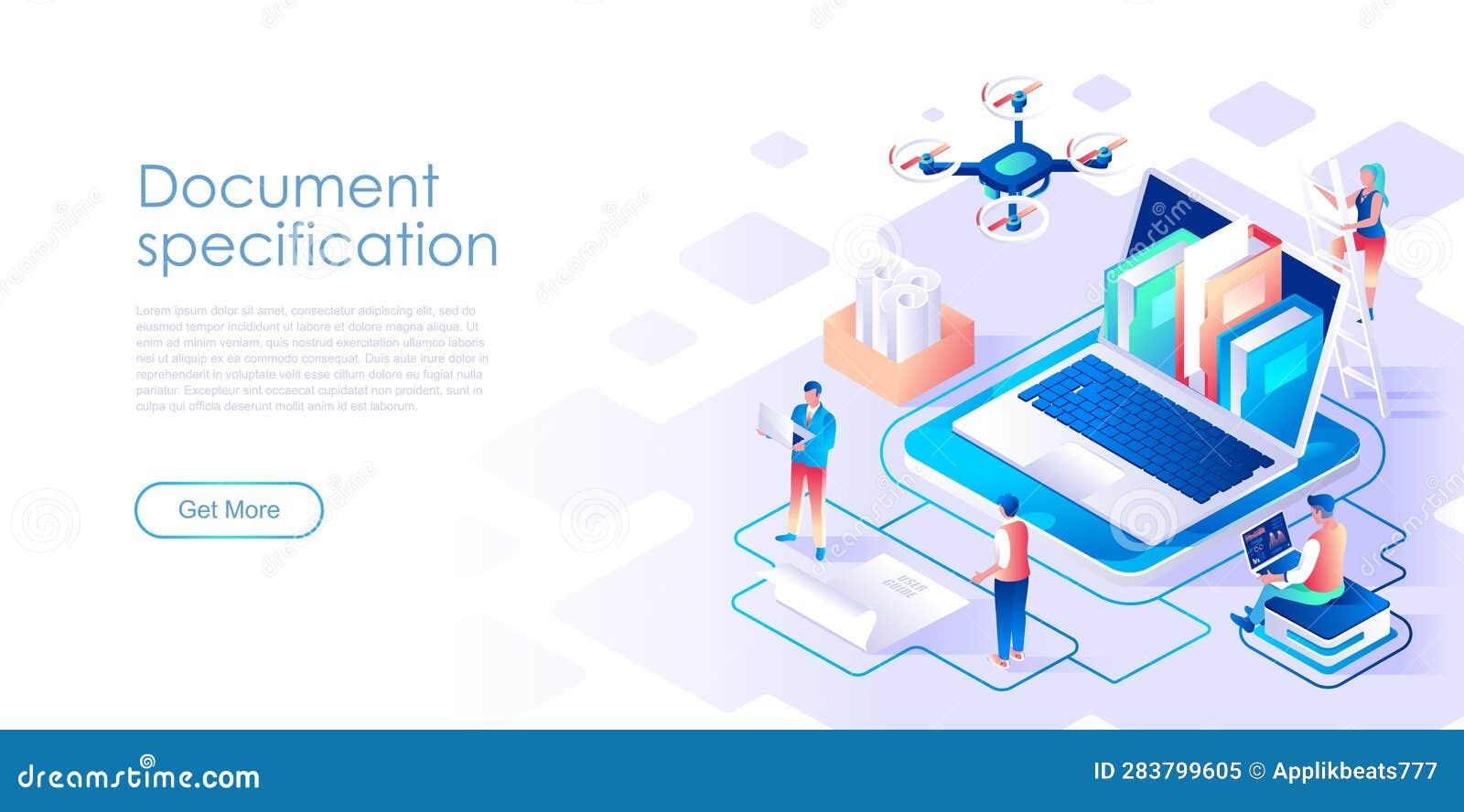 Document Specification Isometric Landing Page Vector Template Stock ...