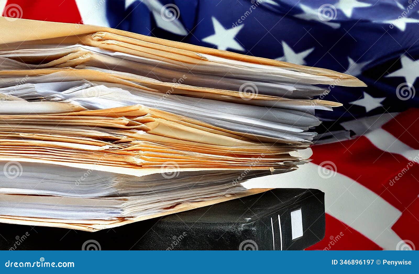 Document Stack with Binder and American Flag Stock Image - Image of ...