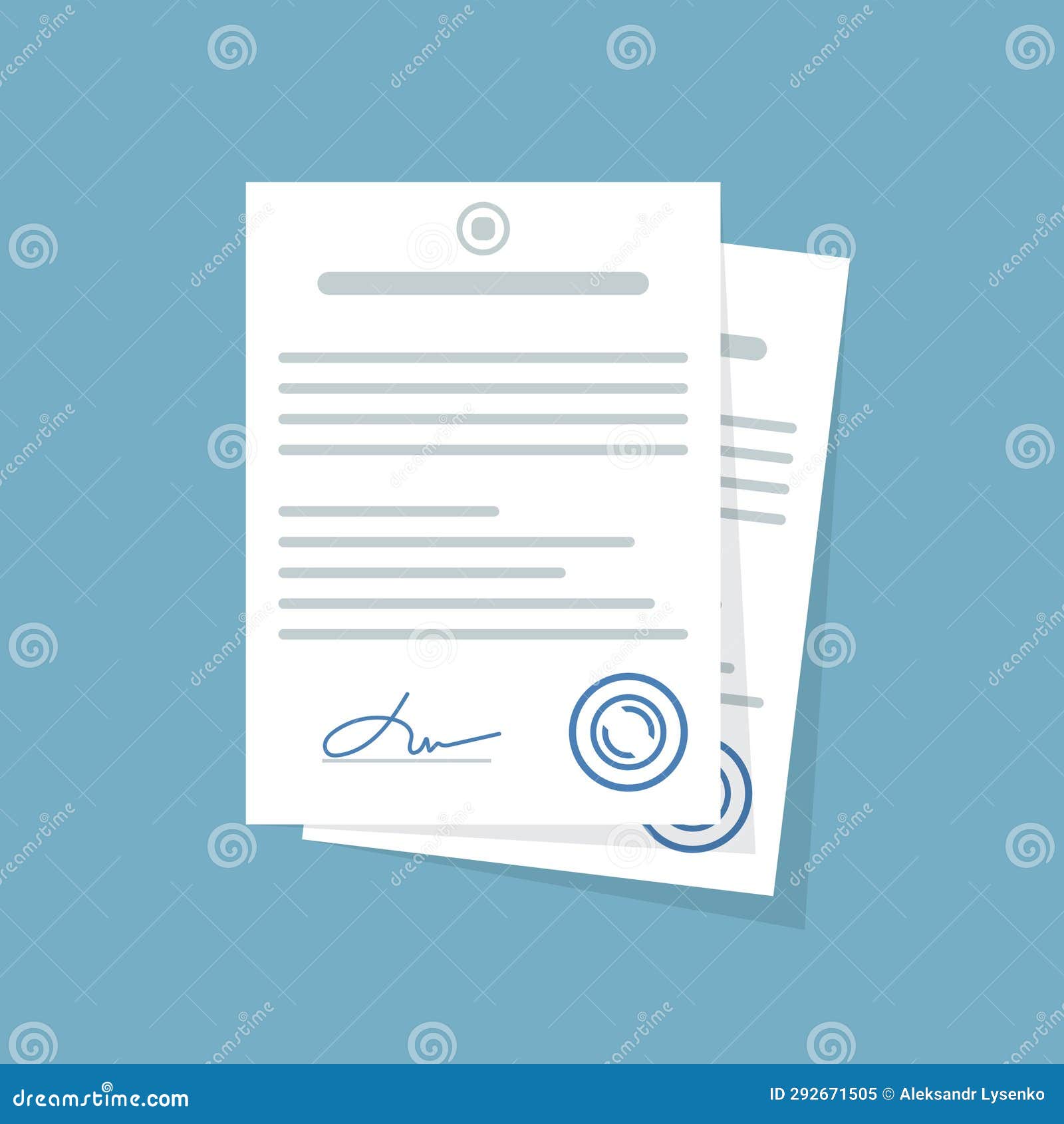 Document with Stamp and Text Icon in Flat Style. White Papers Vector ...